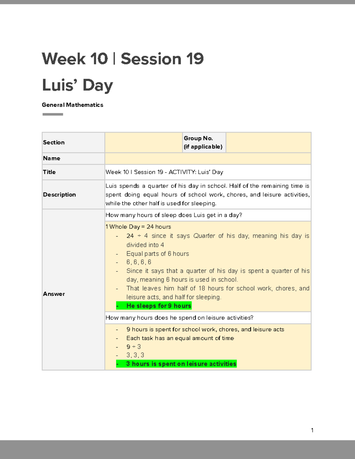Gen Math Week 10 LD - Week 10 | Session 19 Luis’ Day General ...