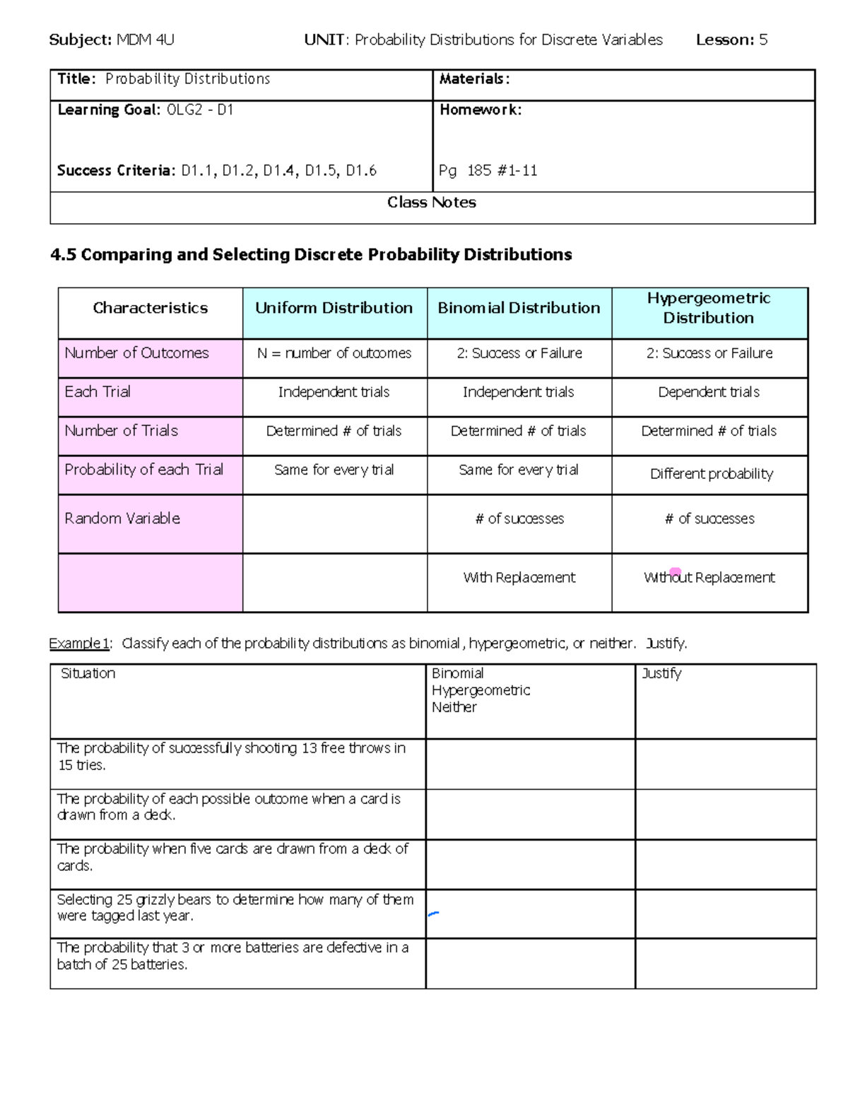 4.5C Comparing and Selecting Discrete Probability Distributions Lesson ...