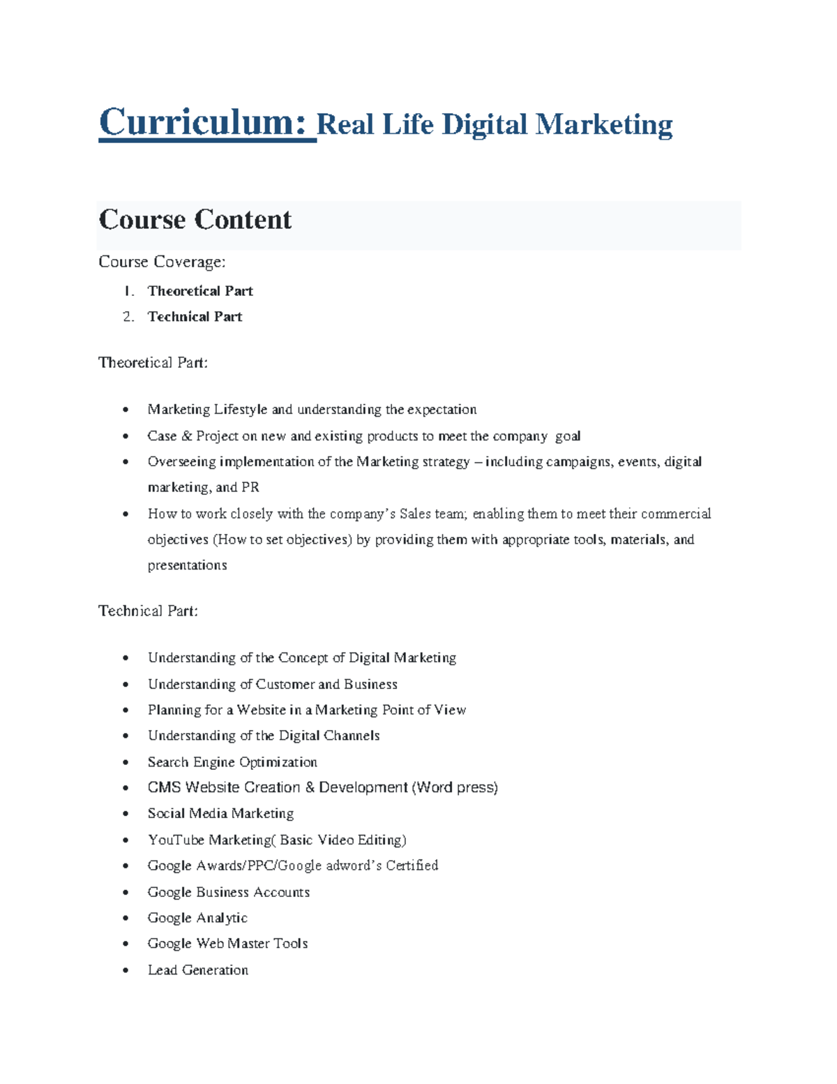 Real Life Advanced Digital Marketing - Curriculum: Real Life Digital ...