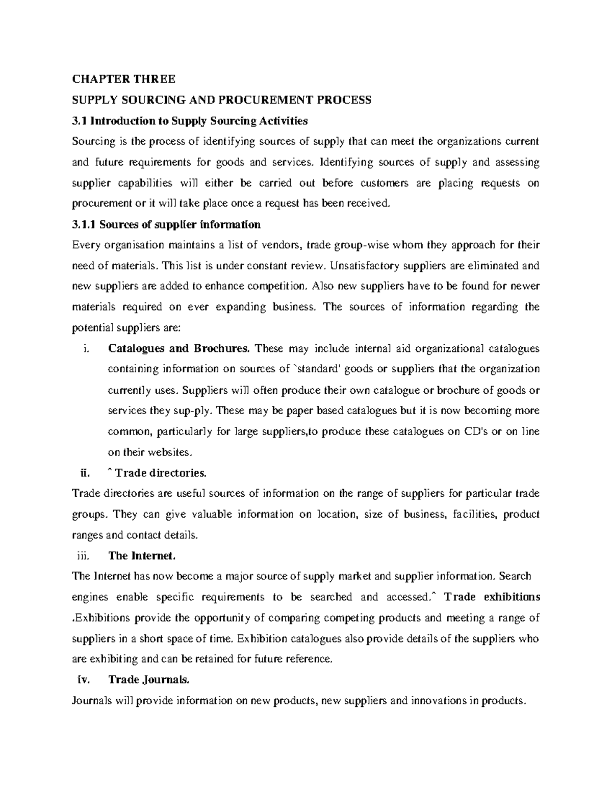 Chapter 3 Supply sourcing and procurement process - CHAPTER THREE SUPPLY SOURCING AND ...