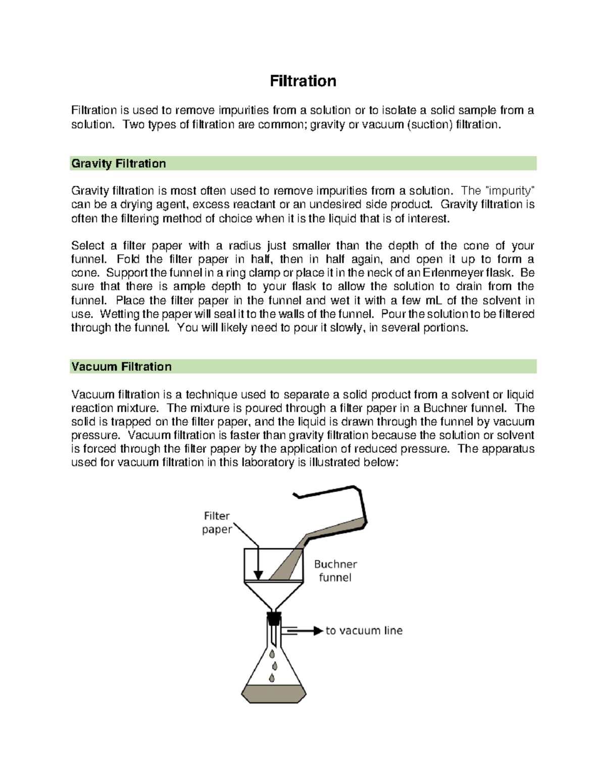 Filtration - notes - Filtration Filtration is used to remove impurities ...
