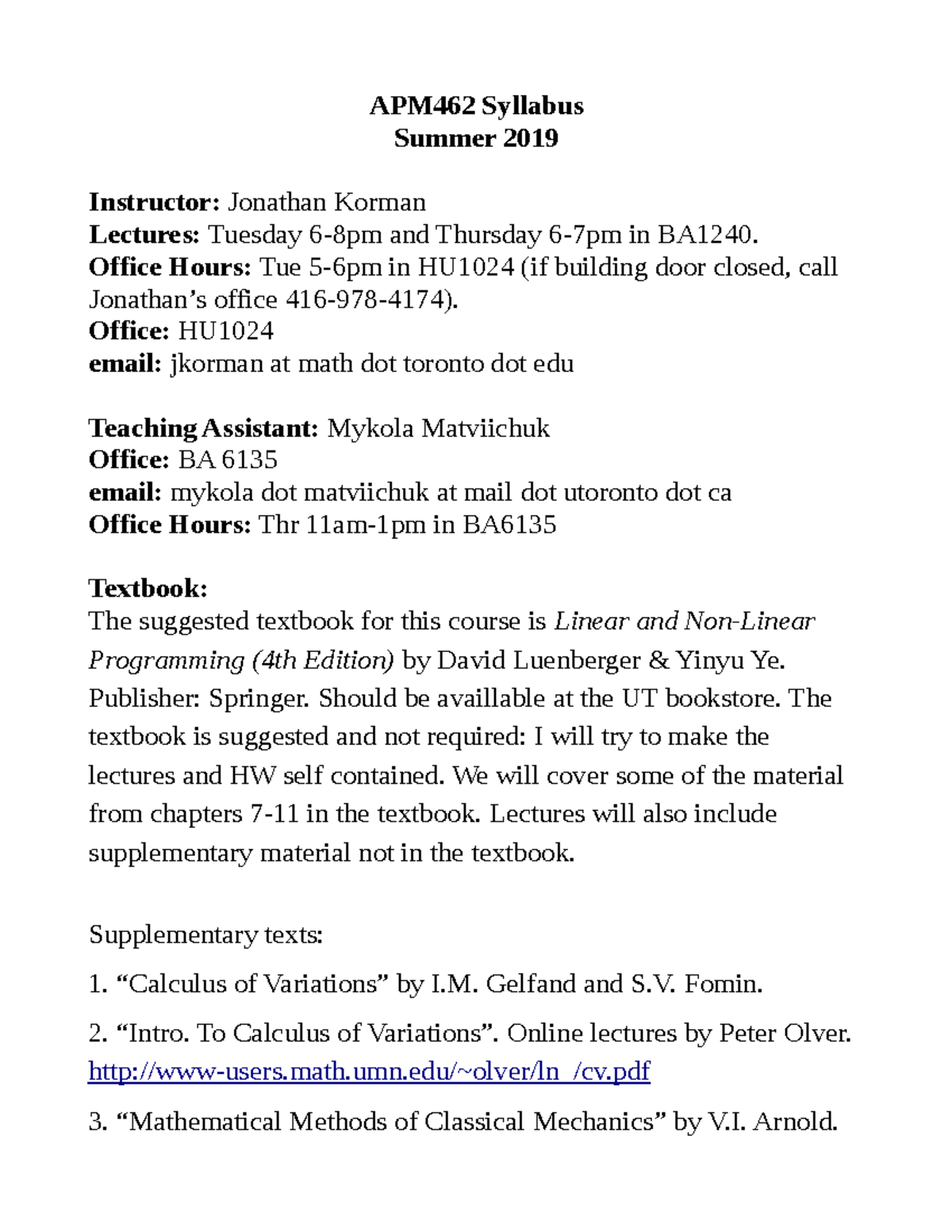 Syllabus - APM462 Syllabus Summer 2019 Instructor: Jonathan Korman ...