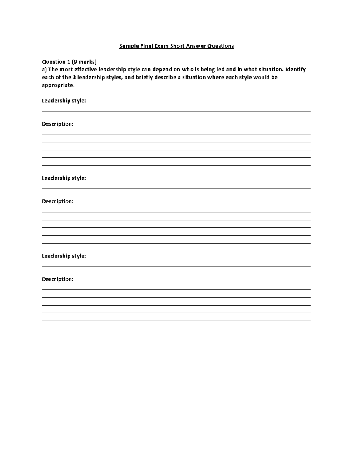 Sample Final Exam Short Answer Questions - Sample Final Exam Short ...