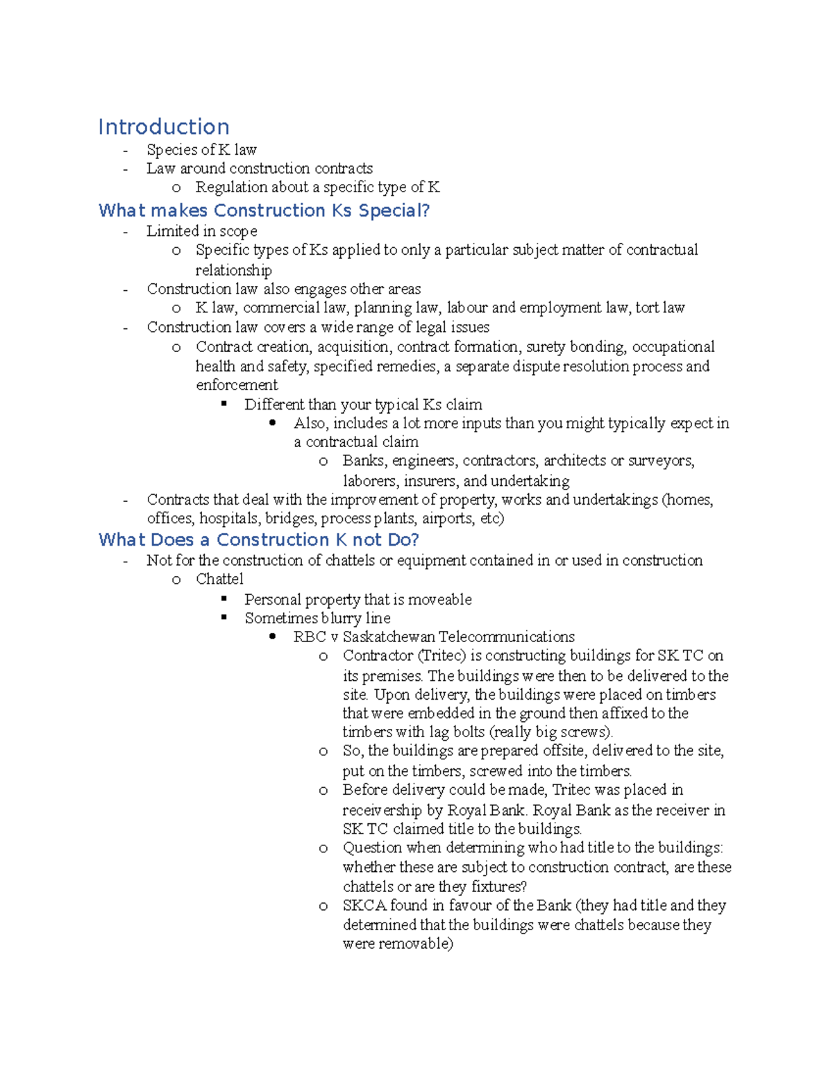 Construction Lecture Notes - Introduction Species of K law Law around ...