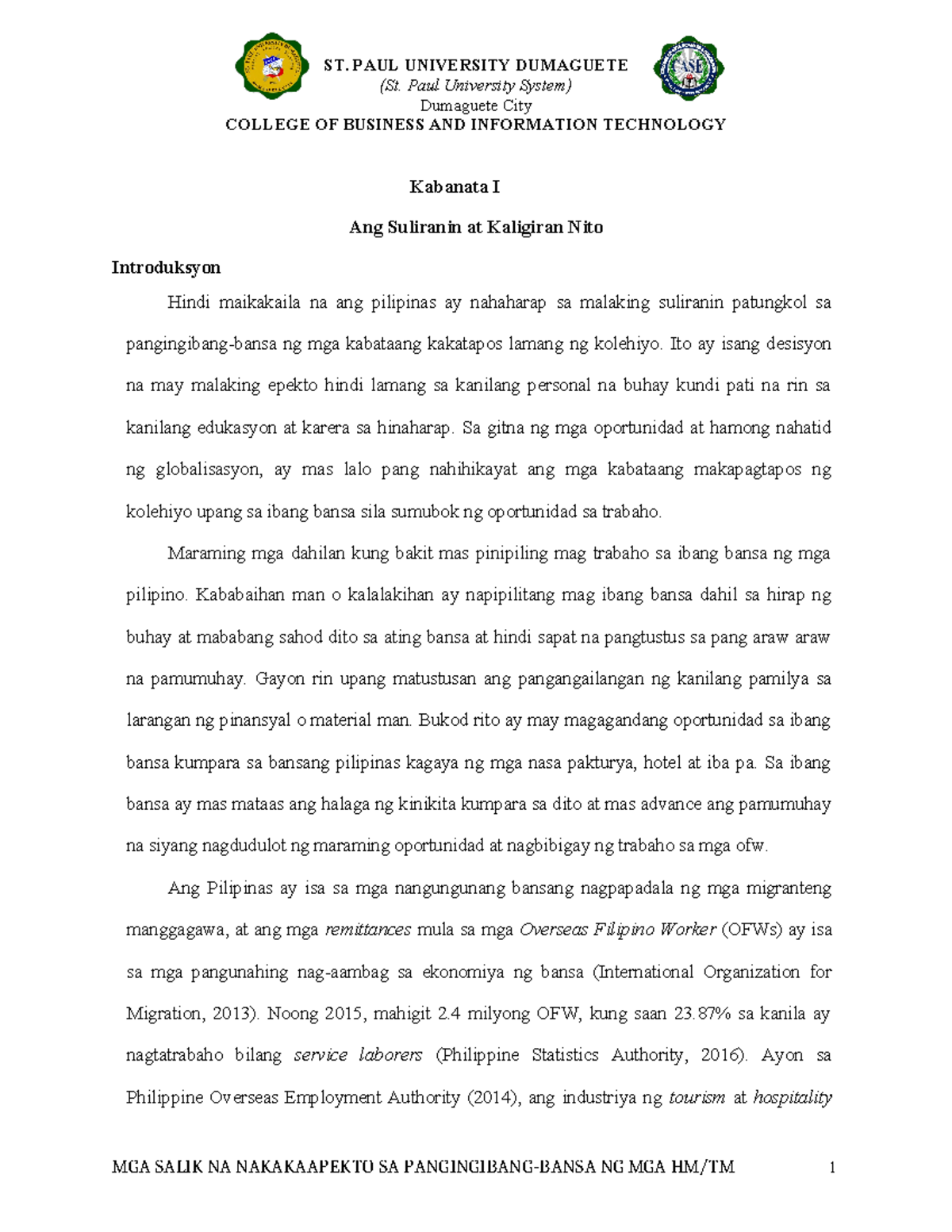Statement - sssw - ST. PAUL UNIVERSITY DUMAGUETE (St. Paul University ...