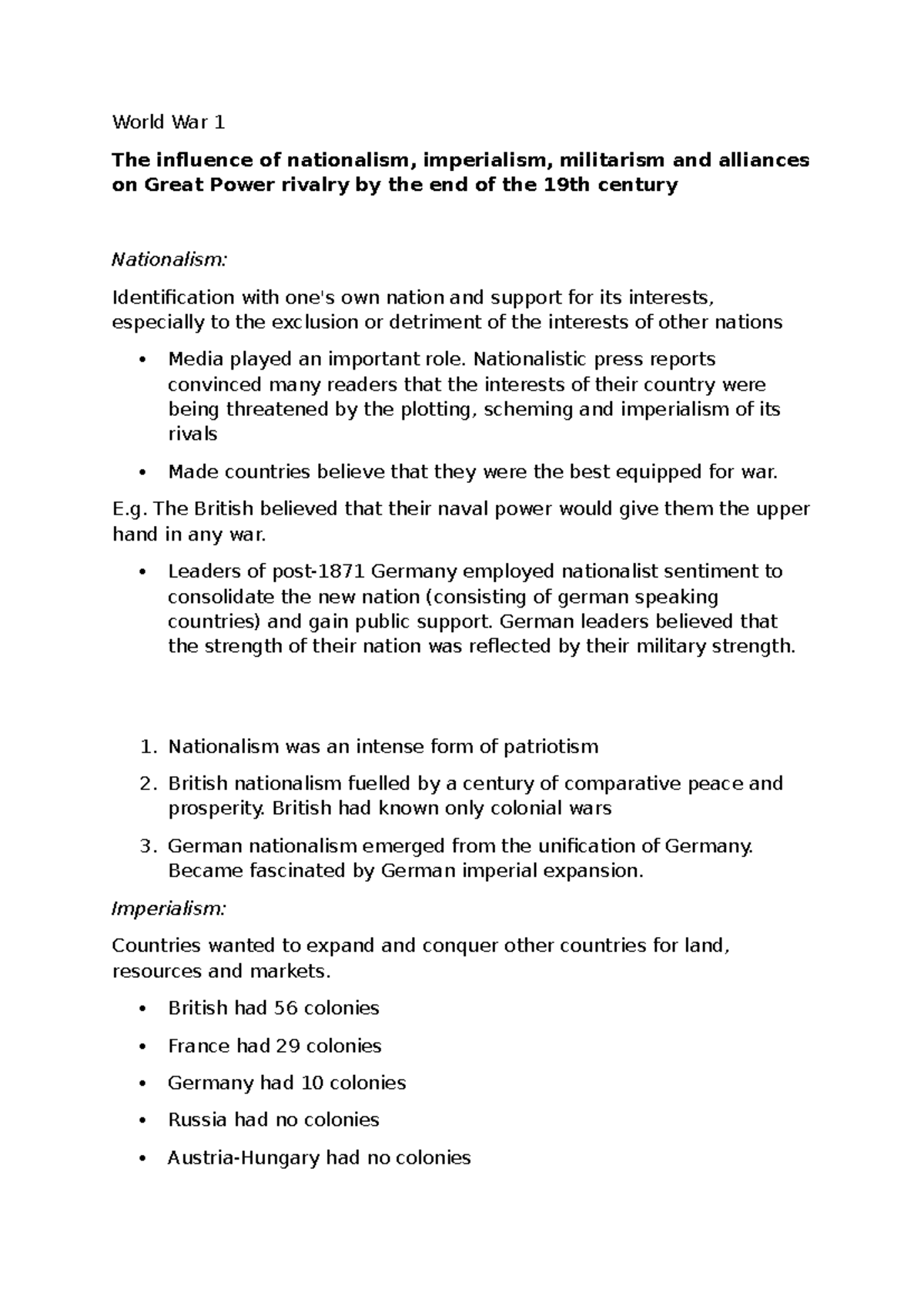 World War 1 - World War 1 The influence of nationalism, imperialism ...