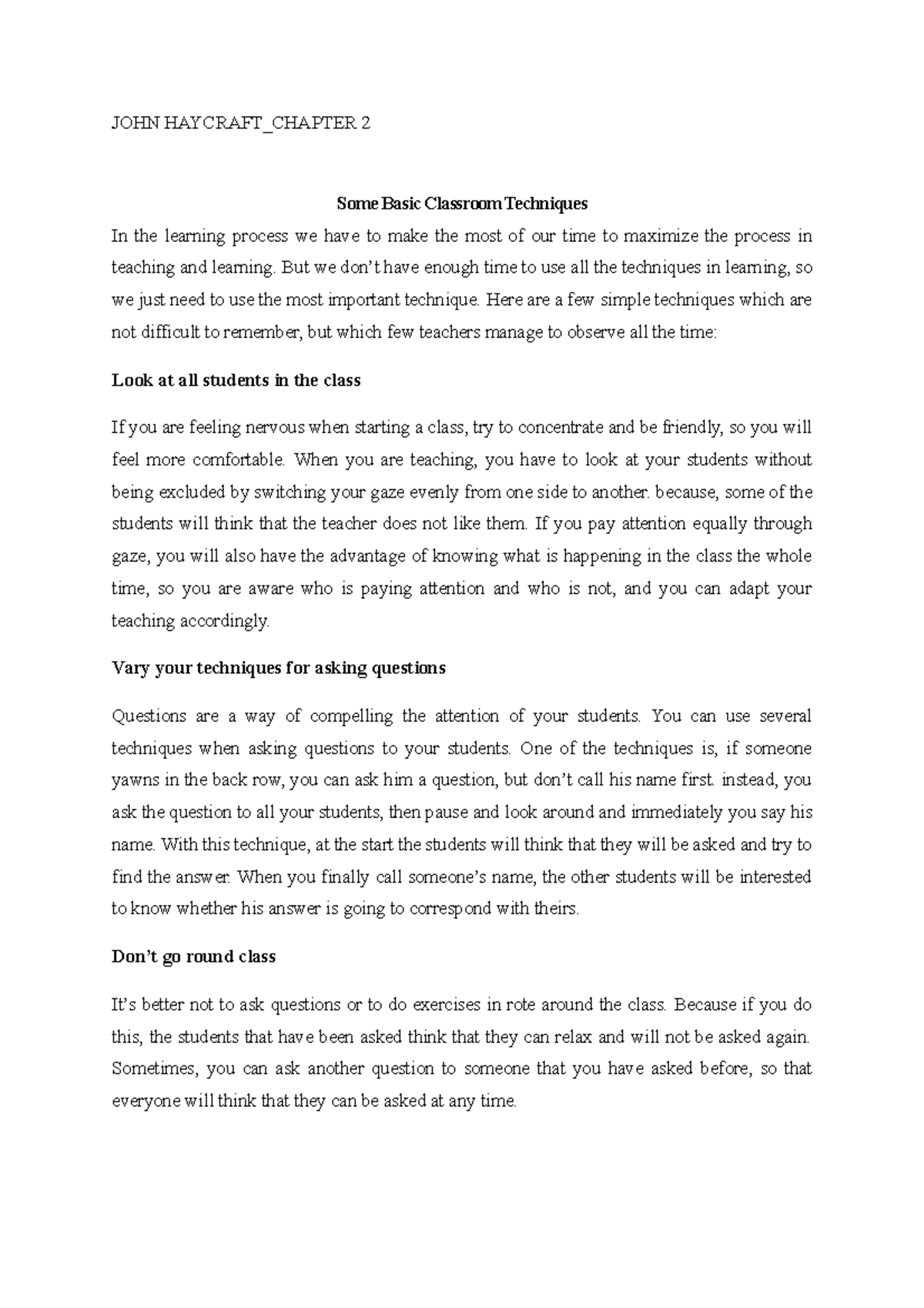 Summary TEFL JOHN Haycraft Chapter 2 - JOHN HAYCRAFT_CHAPTER 2 Some ...