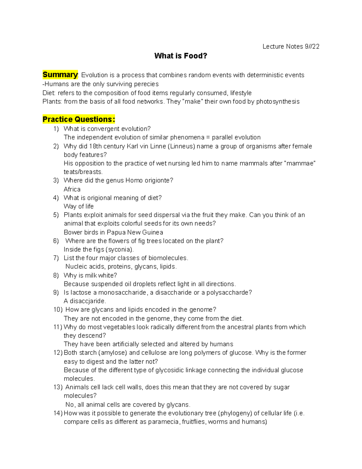 ANBI 141 - Lecture Notes 9/22/22 - Lecture Notes 9// What is Food ...