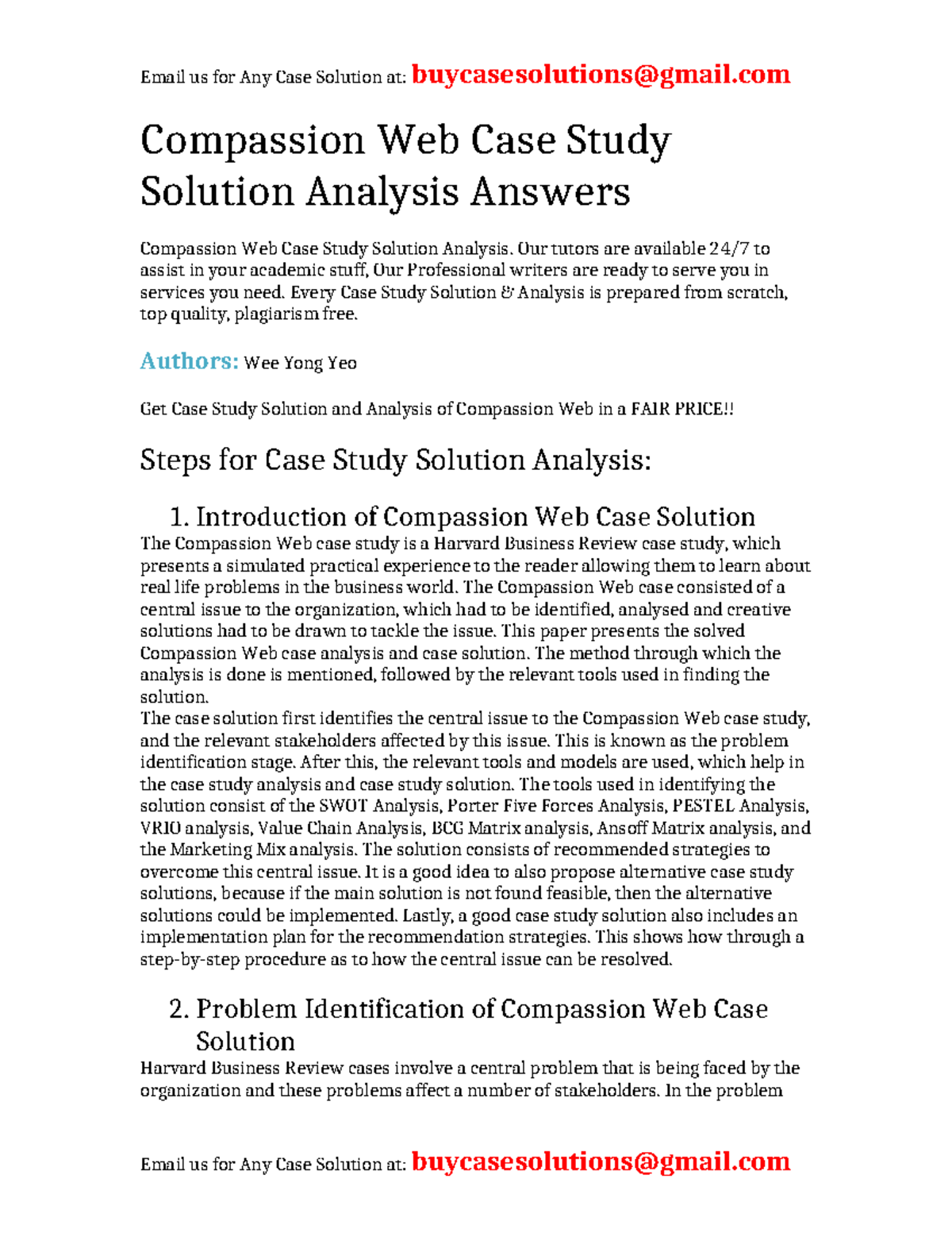 Compassion Web Case Study Solution Analysis - Our tutors are available 24/7 to assist in your ...