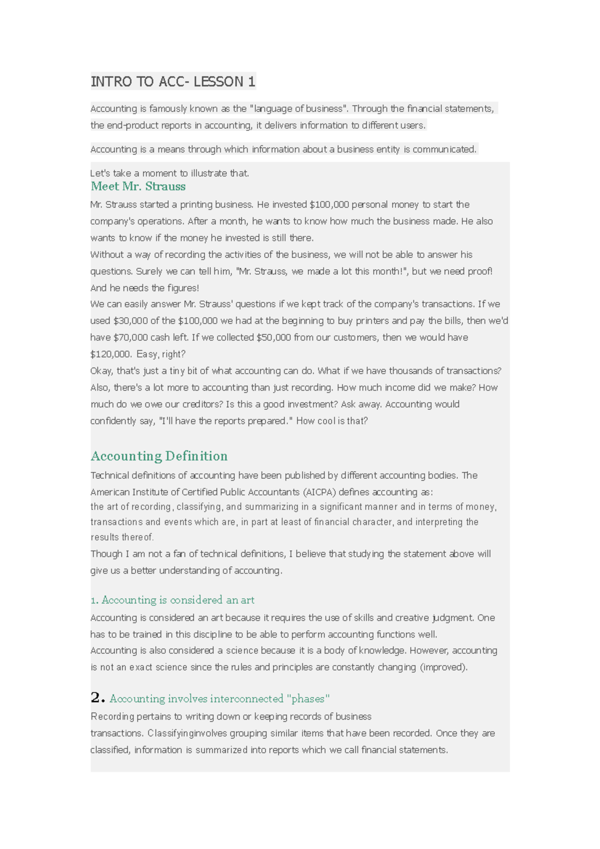 Intro TO ACC- lesson 1 - accounting - INTRO TO ACC- LESSON 1 Accounting ...