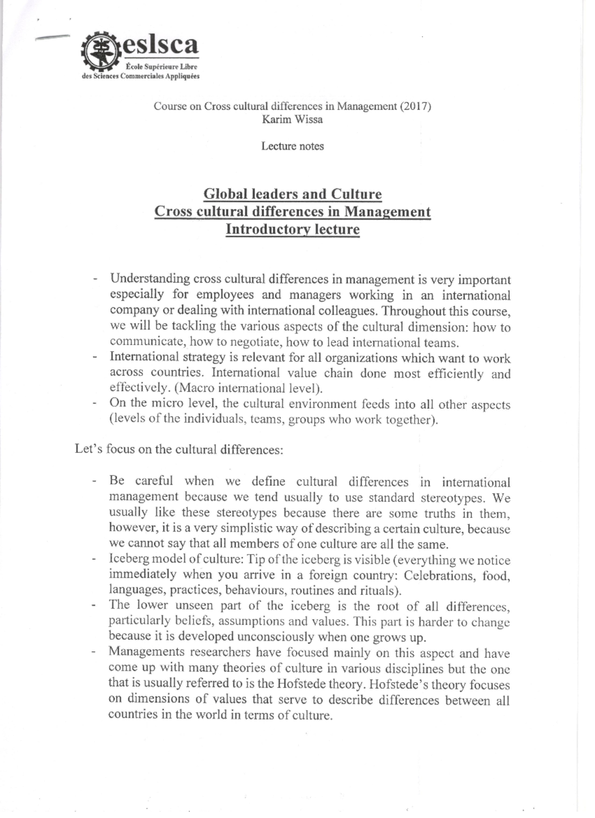 Cross Culture Communications and Negotiations Lecture 1 Notes - Cross ...