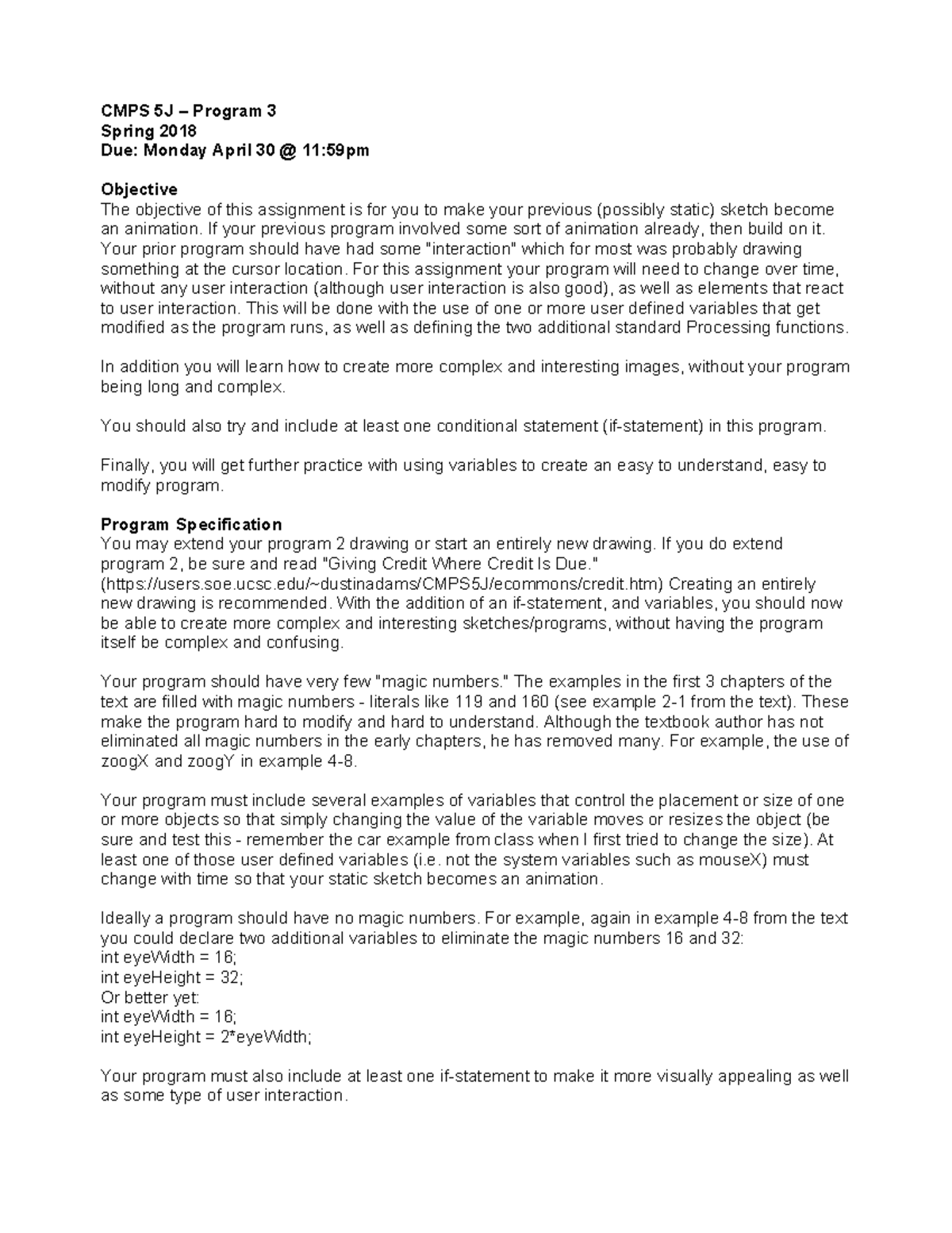 Program 3 - CMPS 5J – Program 3 Spring 2018 Due: Monday April 30 @ 11 ...