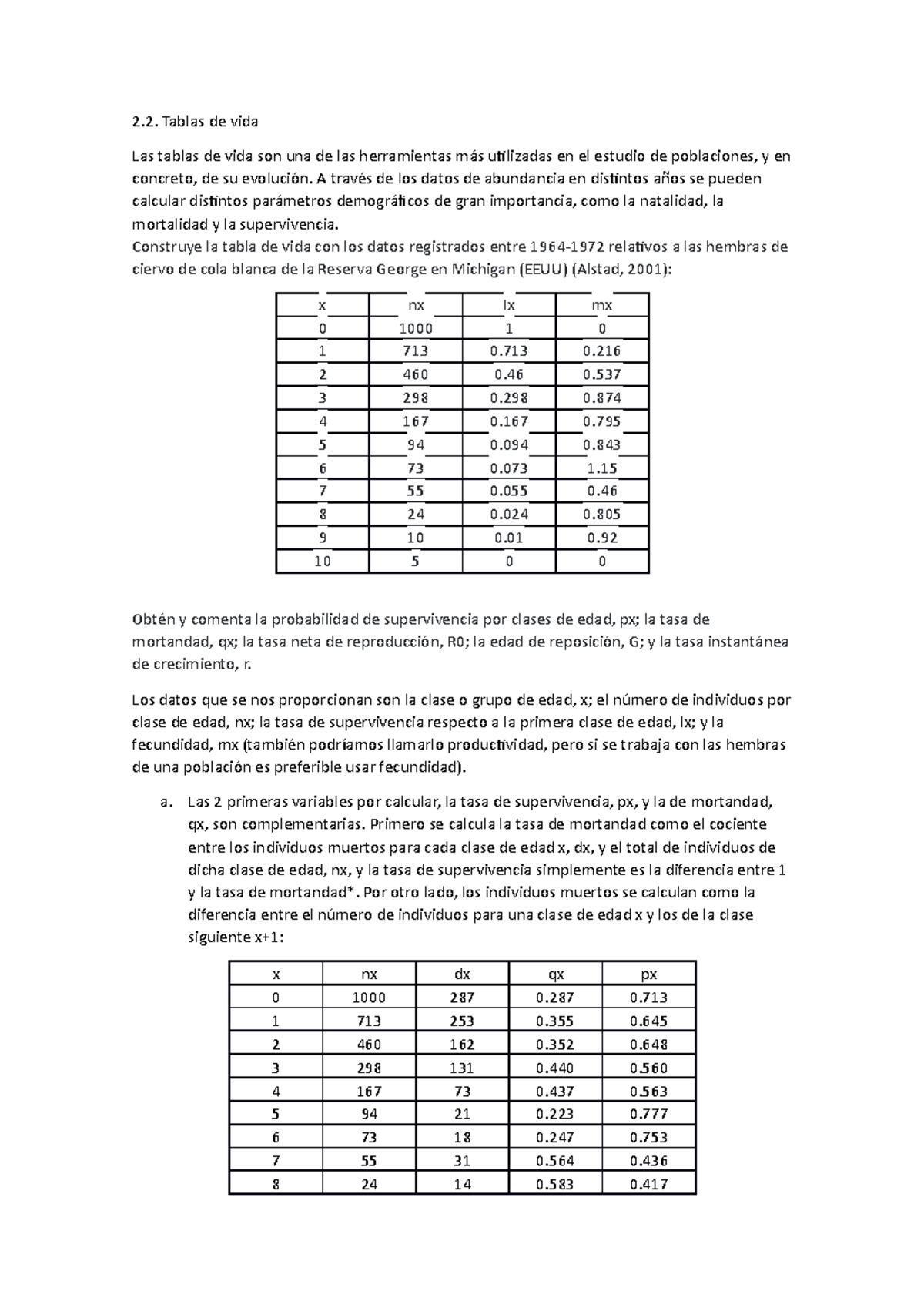 2.2. Tablas de vida - Resumen y ejemplo - Tablas de vida Las tablas de vida son una de las - Studocu