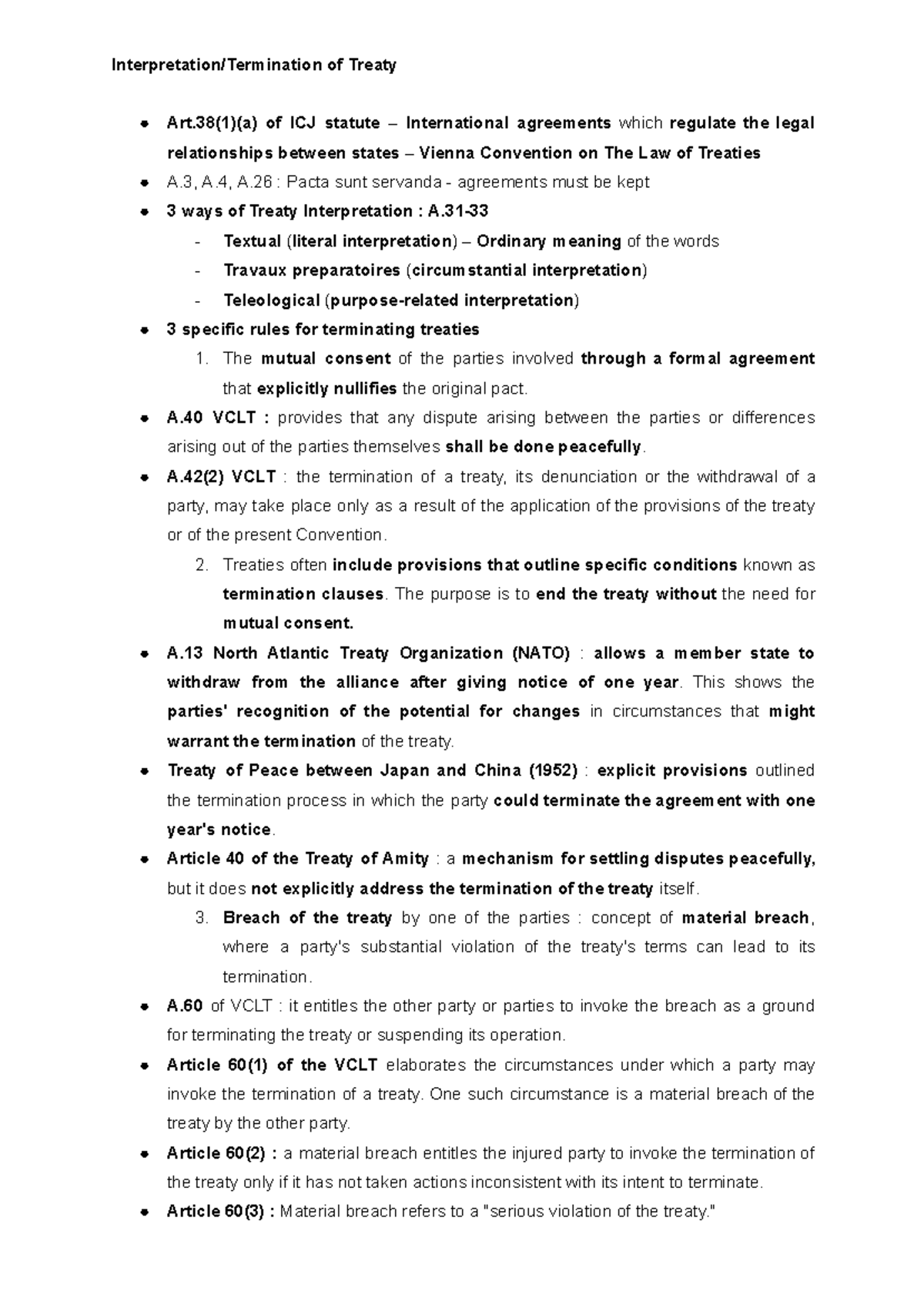 Interpretation Termination Of Treaty Interpretation Termination Of