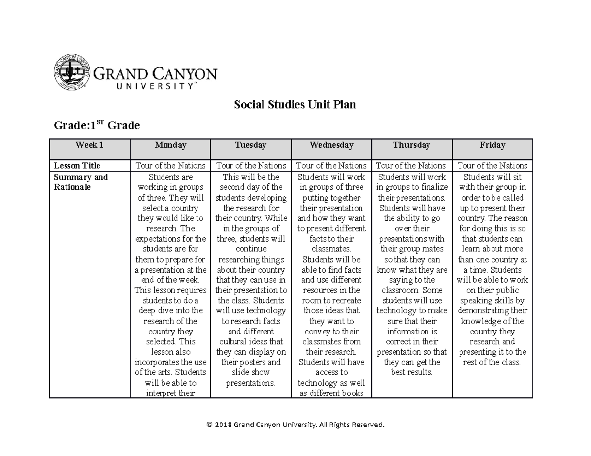 ELM 550 T5 Social Studies Unit Plan - ECH-685 - GCU - Studocu