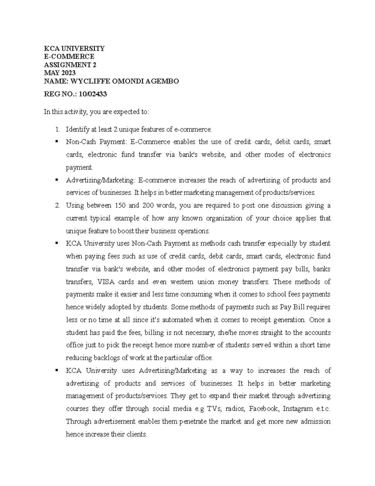 In this activity - Assignment - Electronic Commerce (E-commerce) - KCAU ...