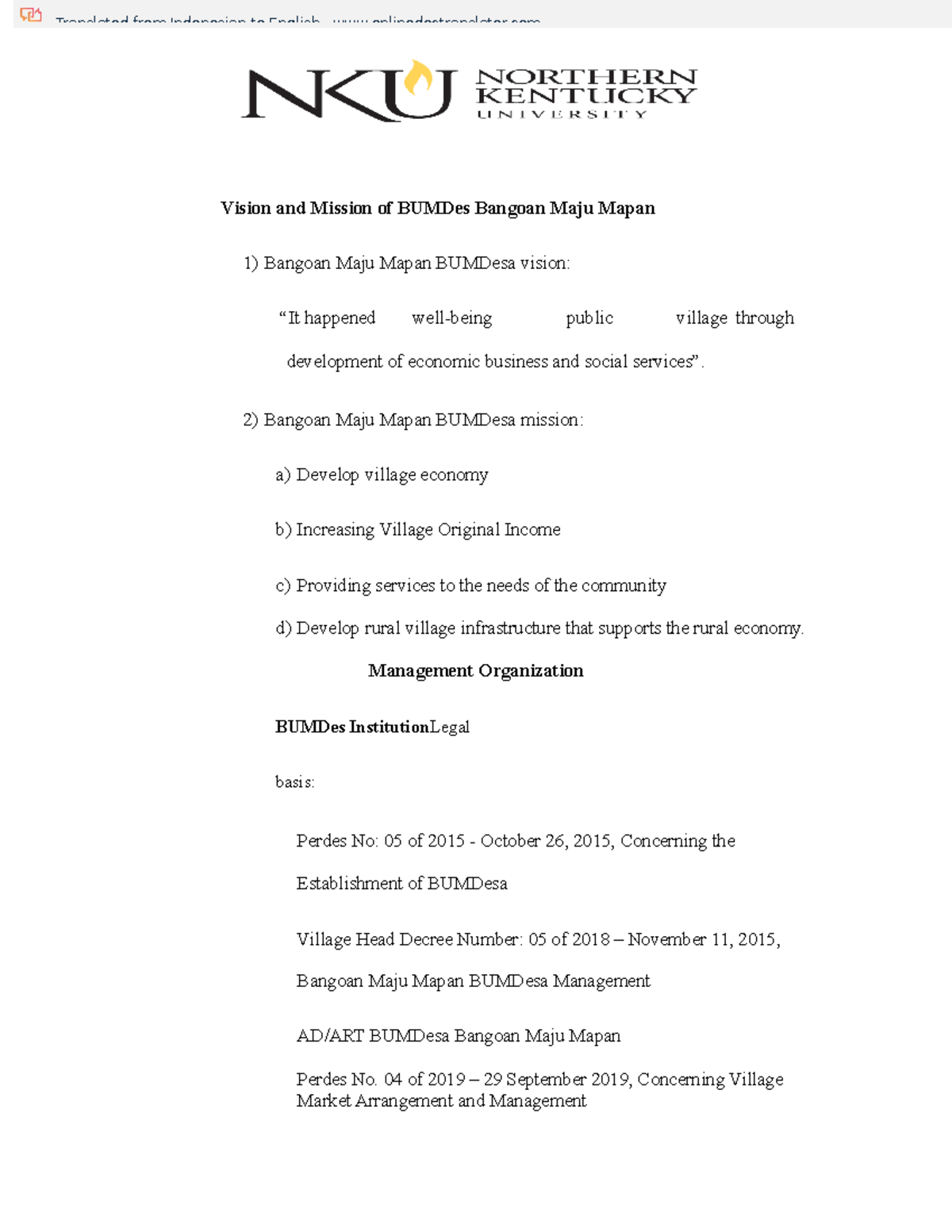 Learning about economics - Vision and Mission of BUMDes Bangoan Maju ...