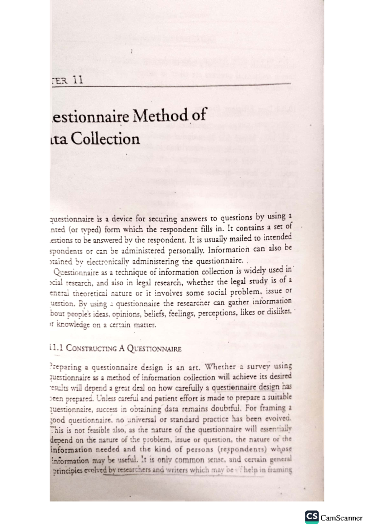Chap 11 - Good notes - FER 11 estionnaire Method of ta Collection ...