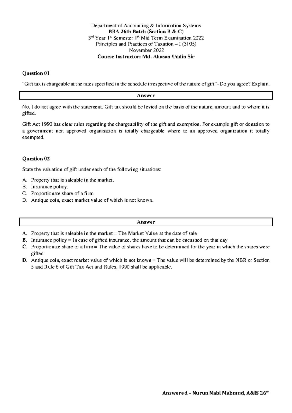 3105 Mid 1 26th B + C - These are my personal question answer notes ...