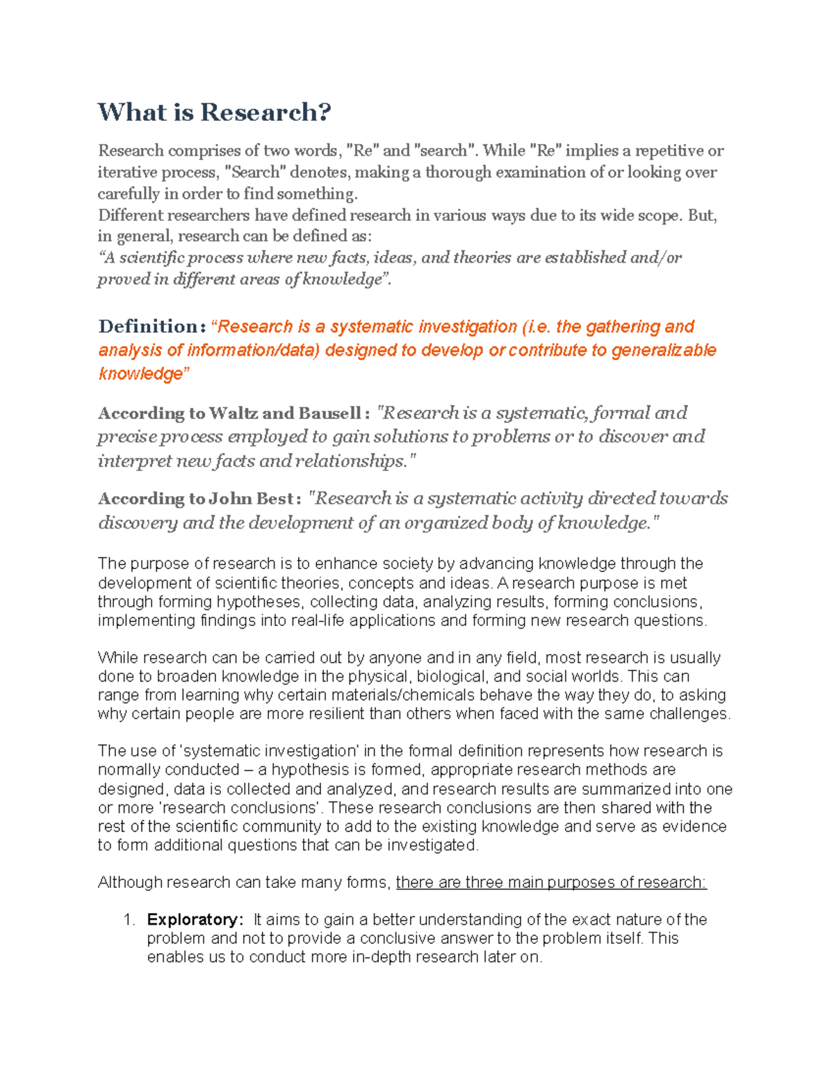 1. Research basics - What is Research? Research comprises of two words, "Re" and - Studocu