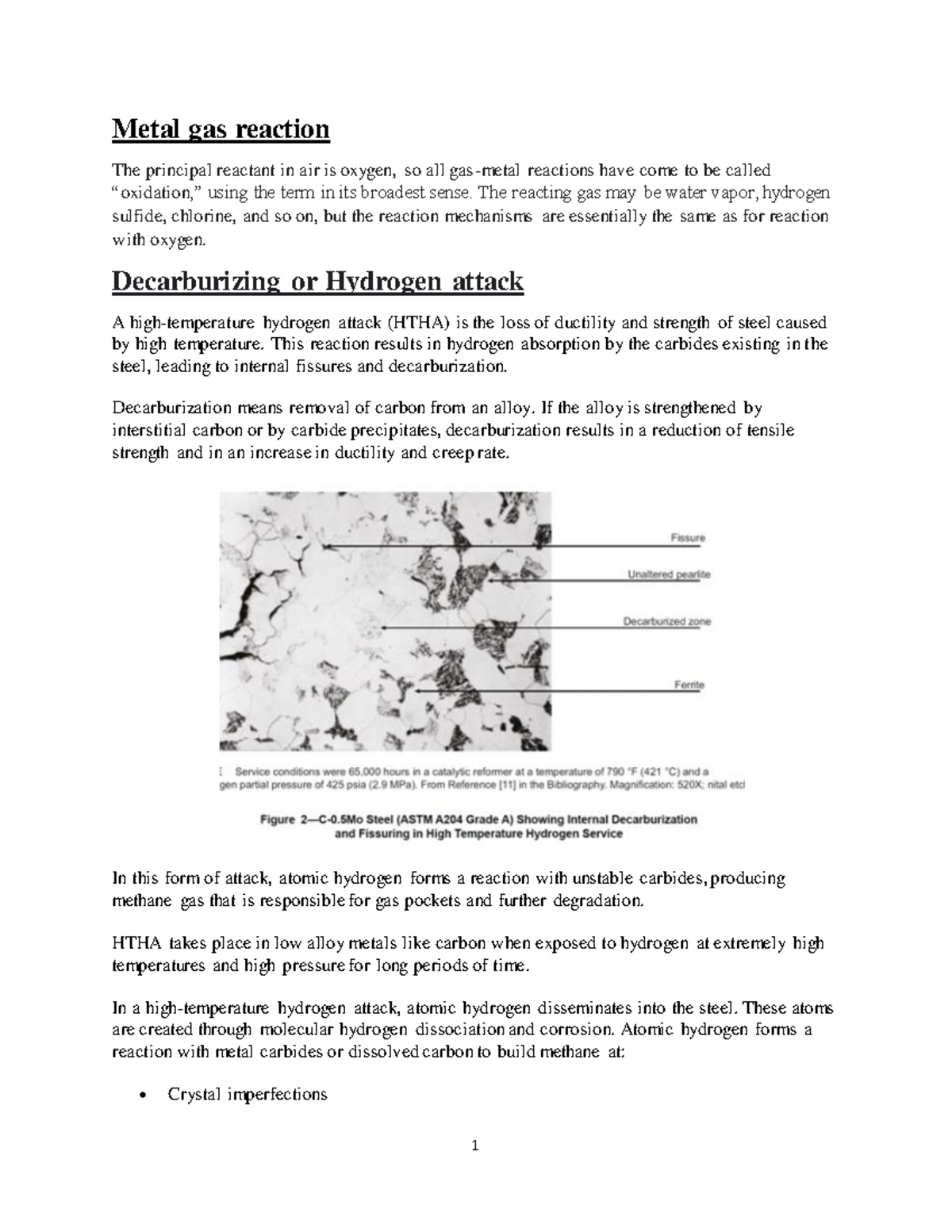 Metal gas reaction - Assignment - Metal gas reaction The principal ...