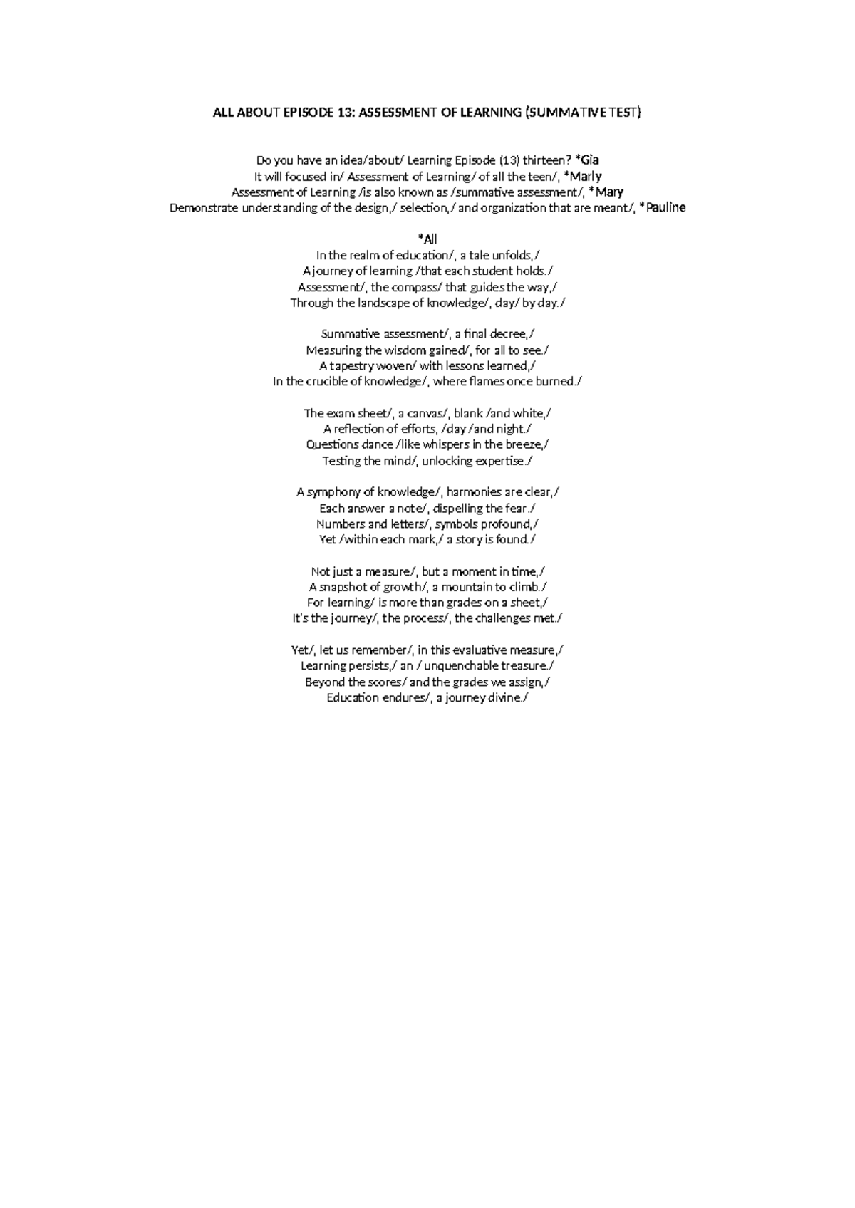 ALL About Episode 13 - poem - ALL ABOUT EPISODE 13: ASSESSMENT OF ...