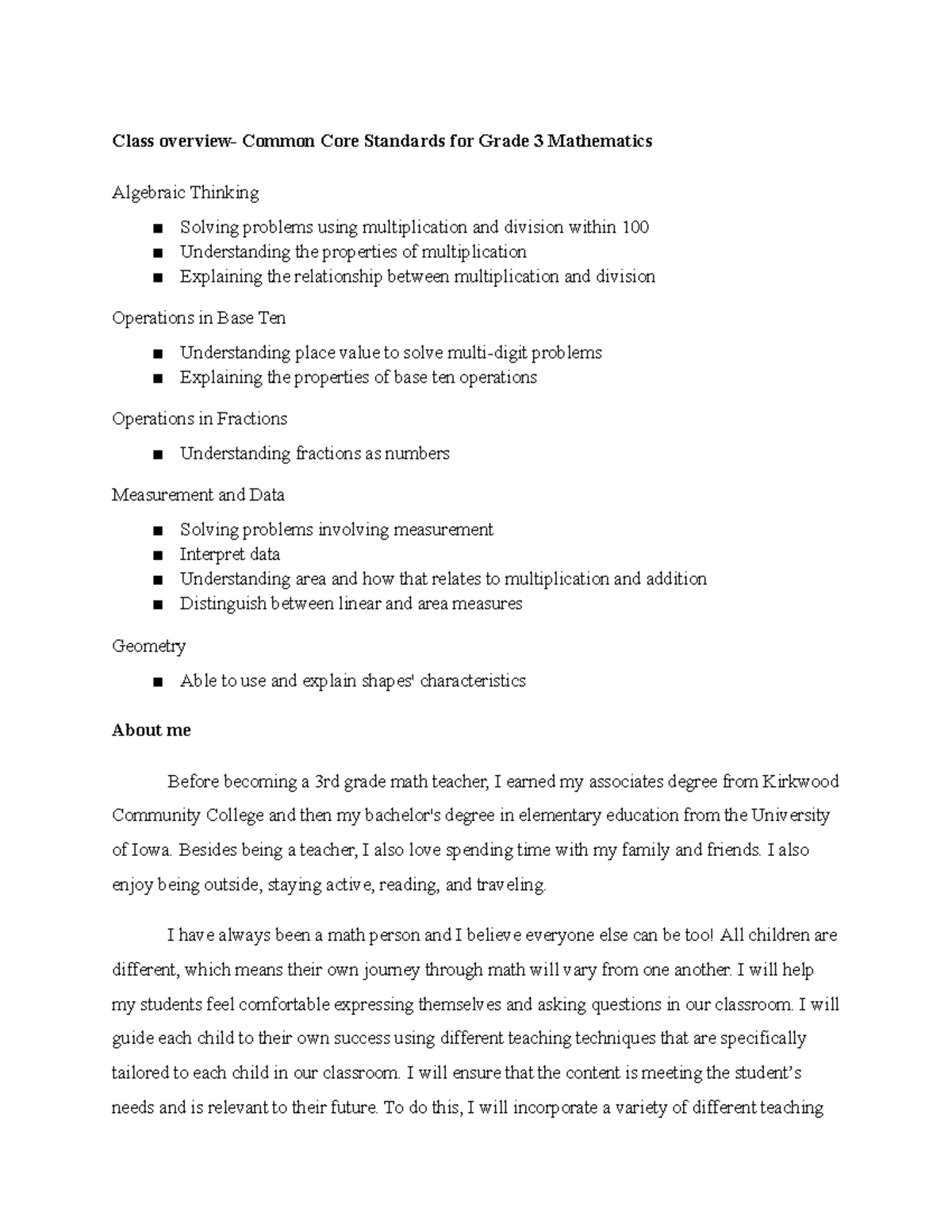 Class overview notes - Class overview- Common Core Standards for Grade ...