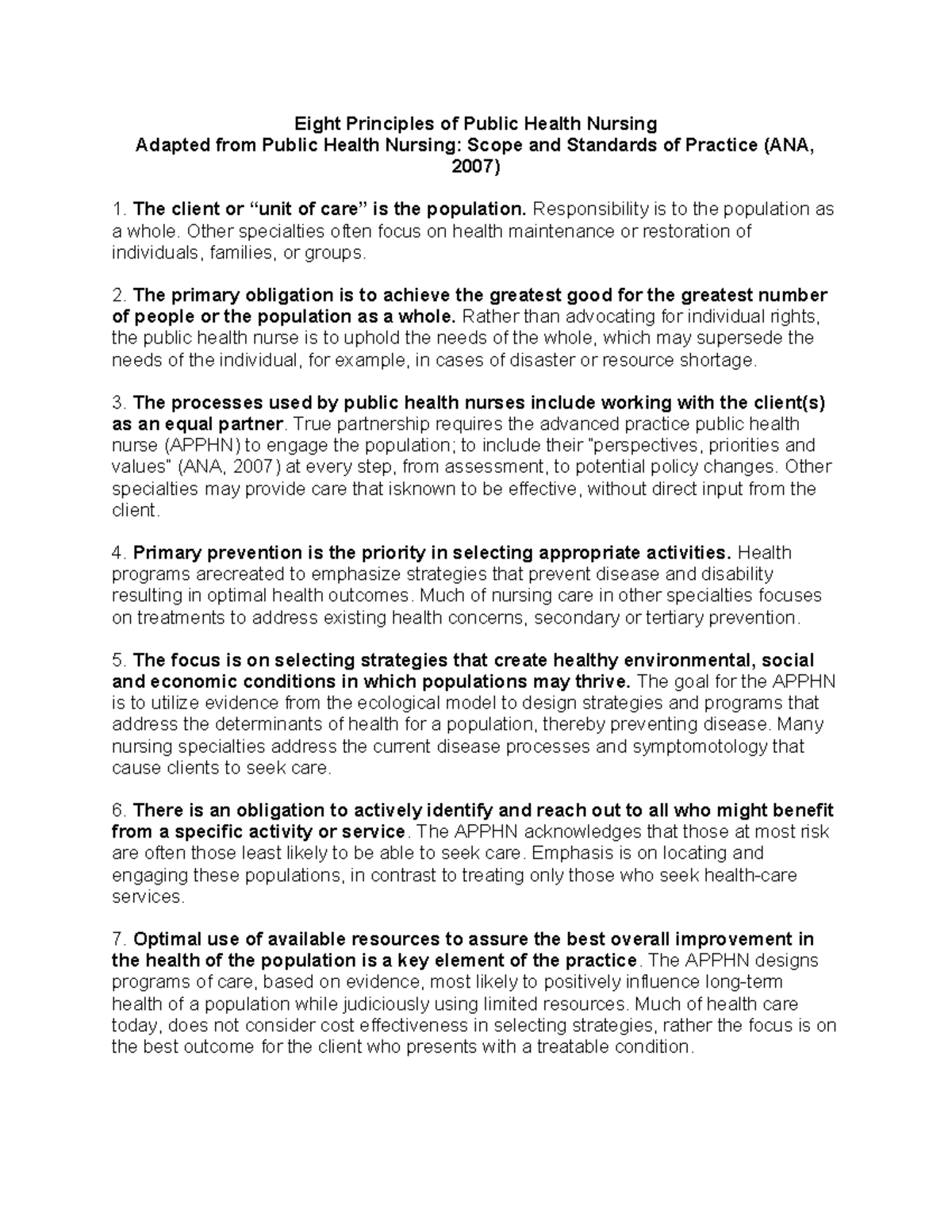 8 prin of PH Nursing - notes - Eight Principles of Public Health ...