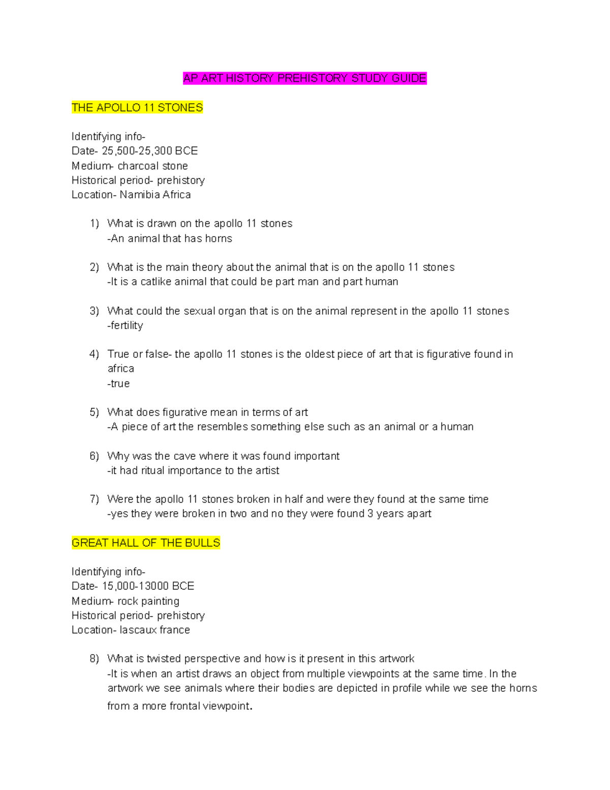 AP ART History Prehistory Study Guide - Google Docs - AP ART HISTORY ...