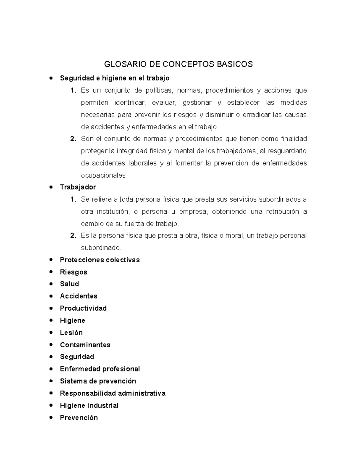 Glosario - GLOSARIO DE CONCEPTOS BASICOS Seguridad e higiene en el ...