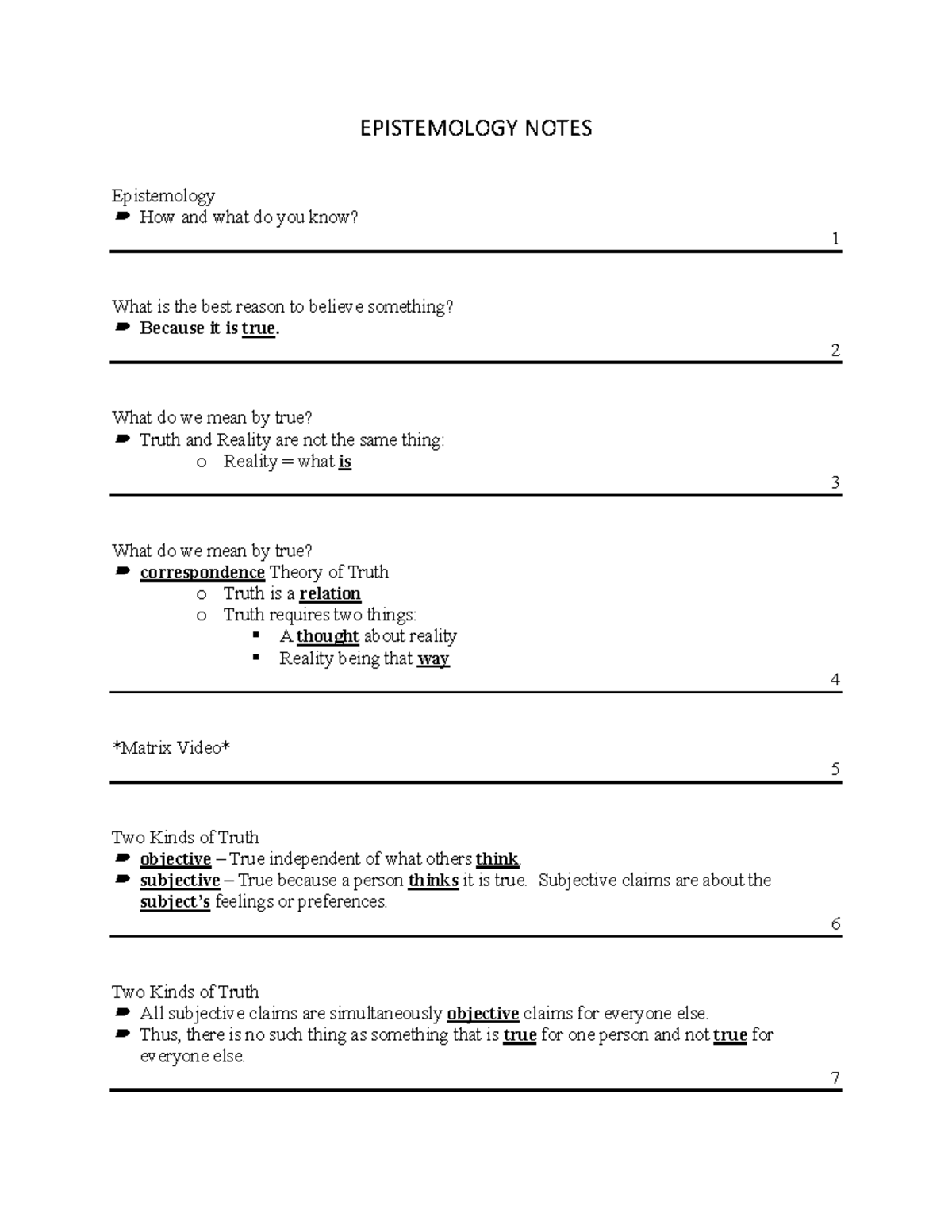 06 PHIL 103 Epistemology Notes week 6 - EPISTEMOLOGY NOTES Epistemology ...