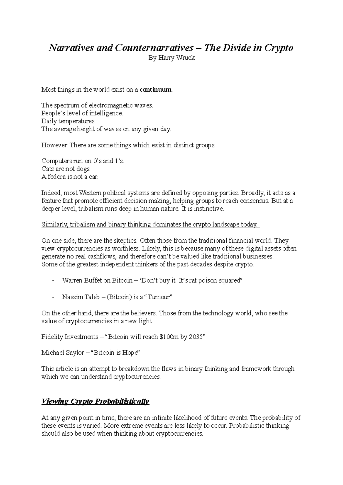 Narratives and Counternarrative - the divide in Crypto - Narratives and ...