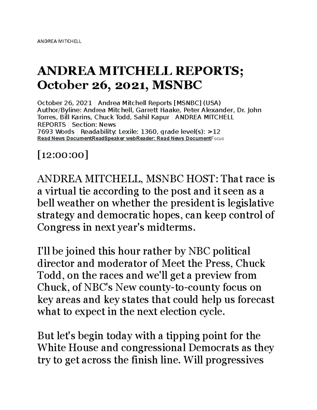 Andrea Mitchell and notes on UN meeting quiz later - ANDREA MITCHELL ...