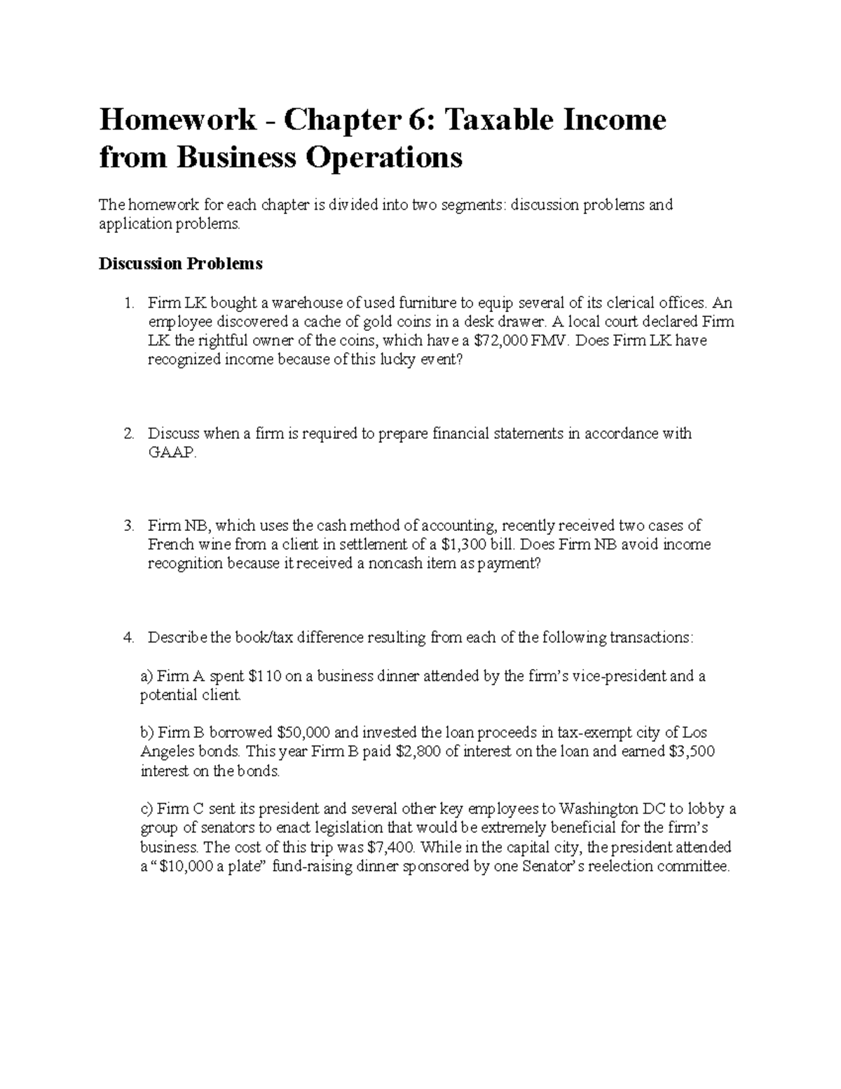 Questions Chapter 6 - Taxable Income From Business Operations ...