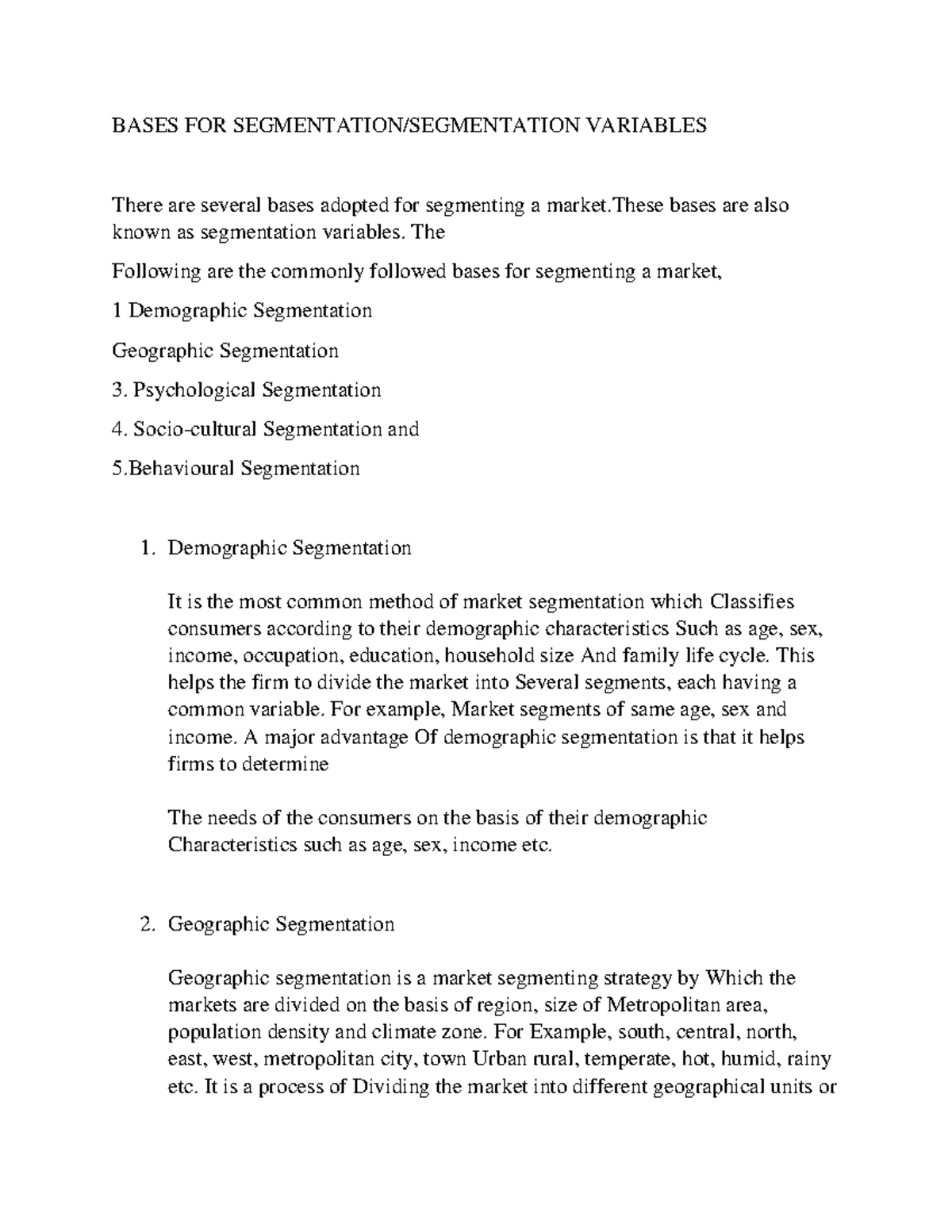 Segmentation Variable Bases For Segmentationsegmentation Variables There Are Several Bases