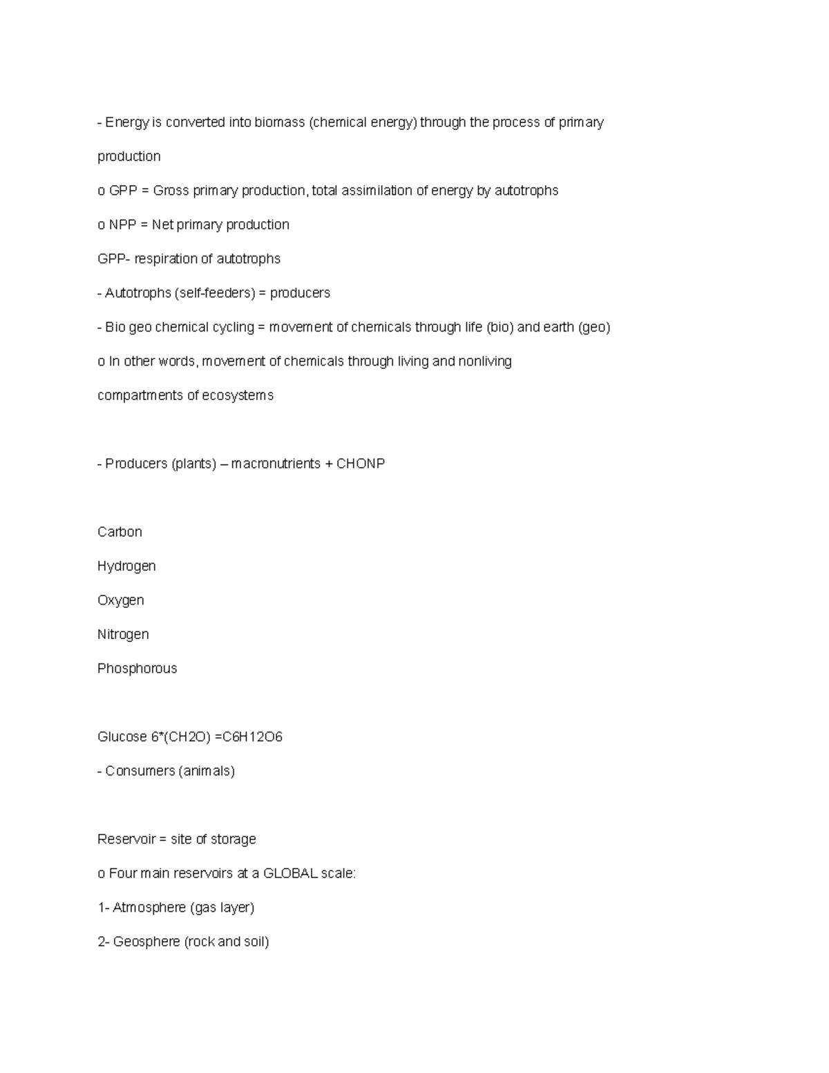 ENV 101 unit 2 notes pt14 - Energy is converted into biomass (chemical ...