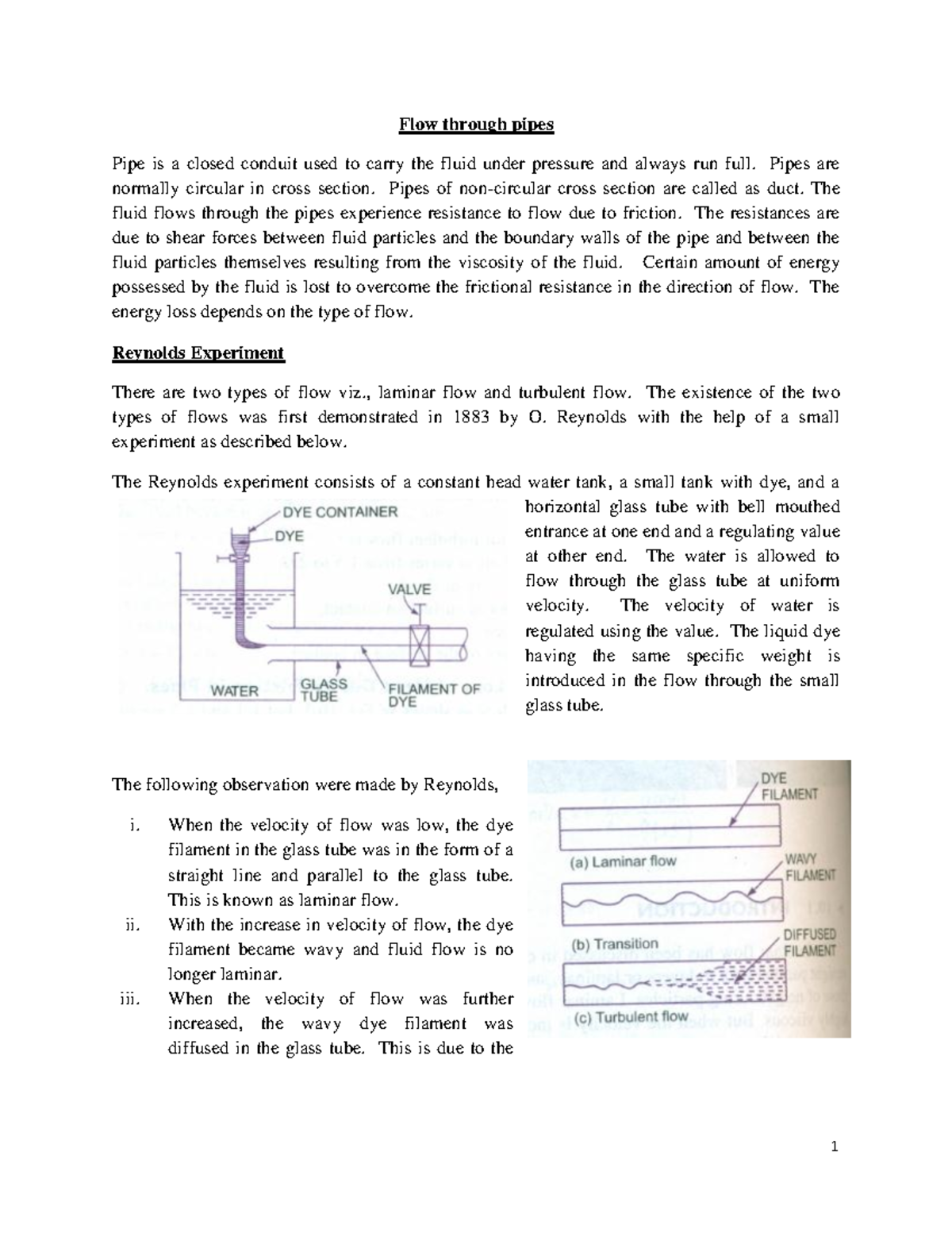 9. Flow through pipes - Flow through pipes Pipe is a closed conduit ...