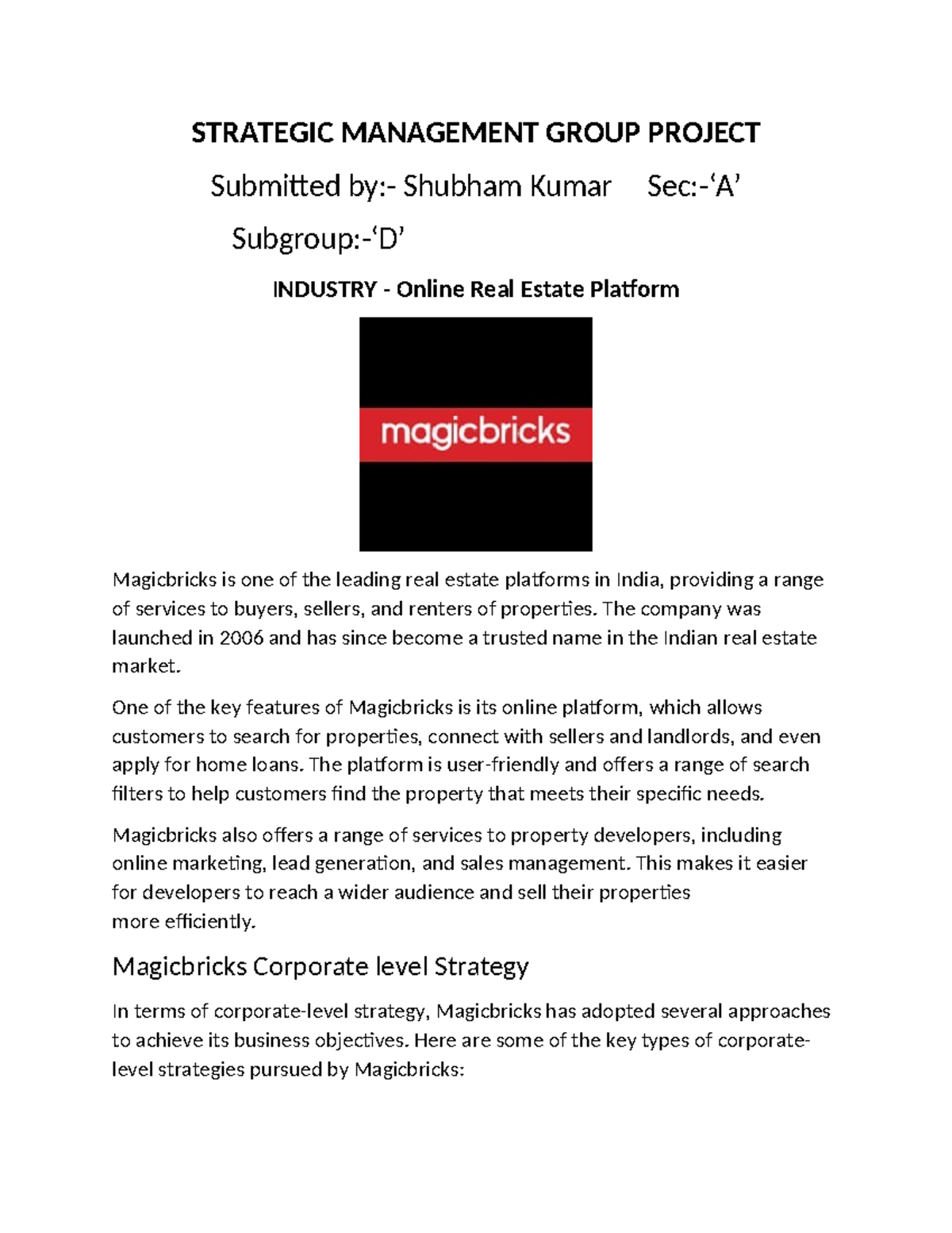 Strategic Management Group Project - STRATEGIC MANAGEMENT GROUP PROJECT ...