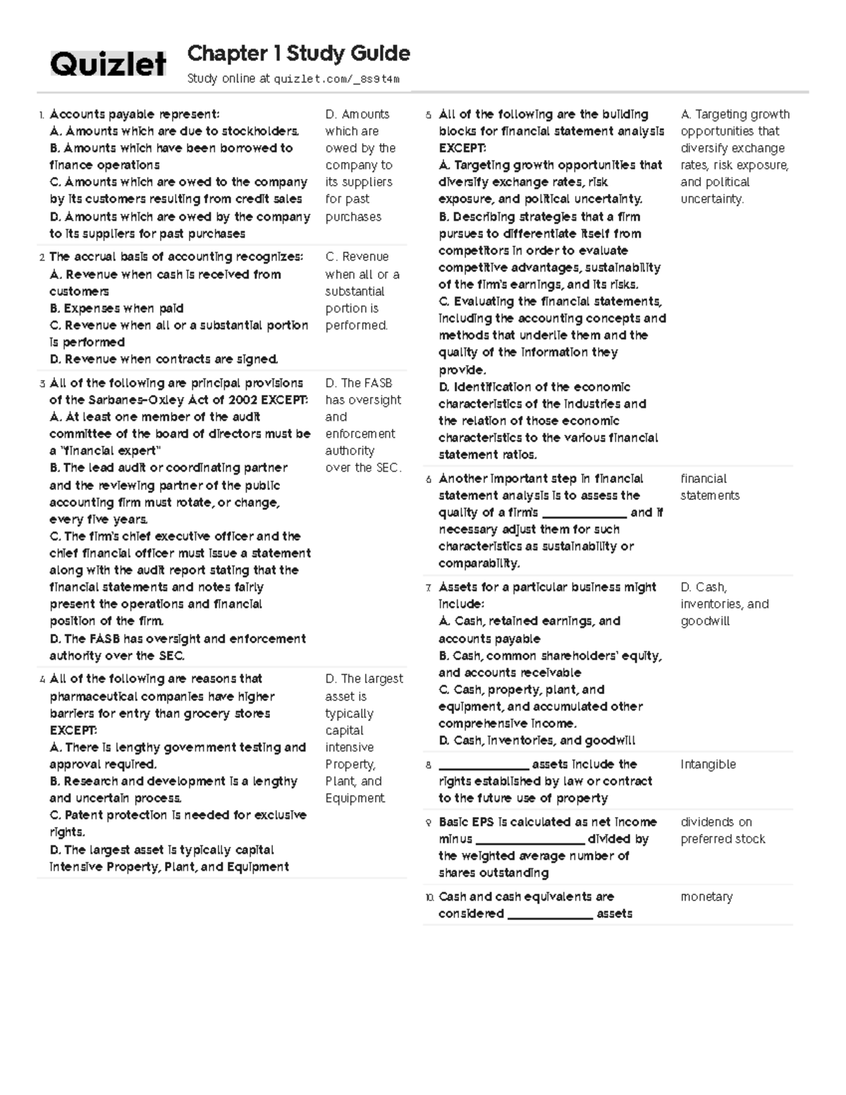 Ch 01 (MCQS) Whalen - Apontamentos 3 - 1 payable represent: A. Amounts which are due to - Studocu