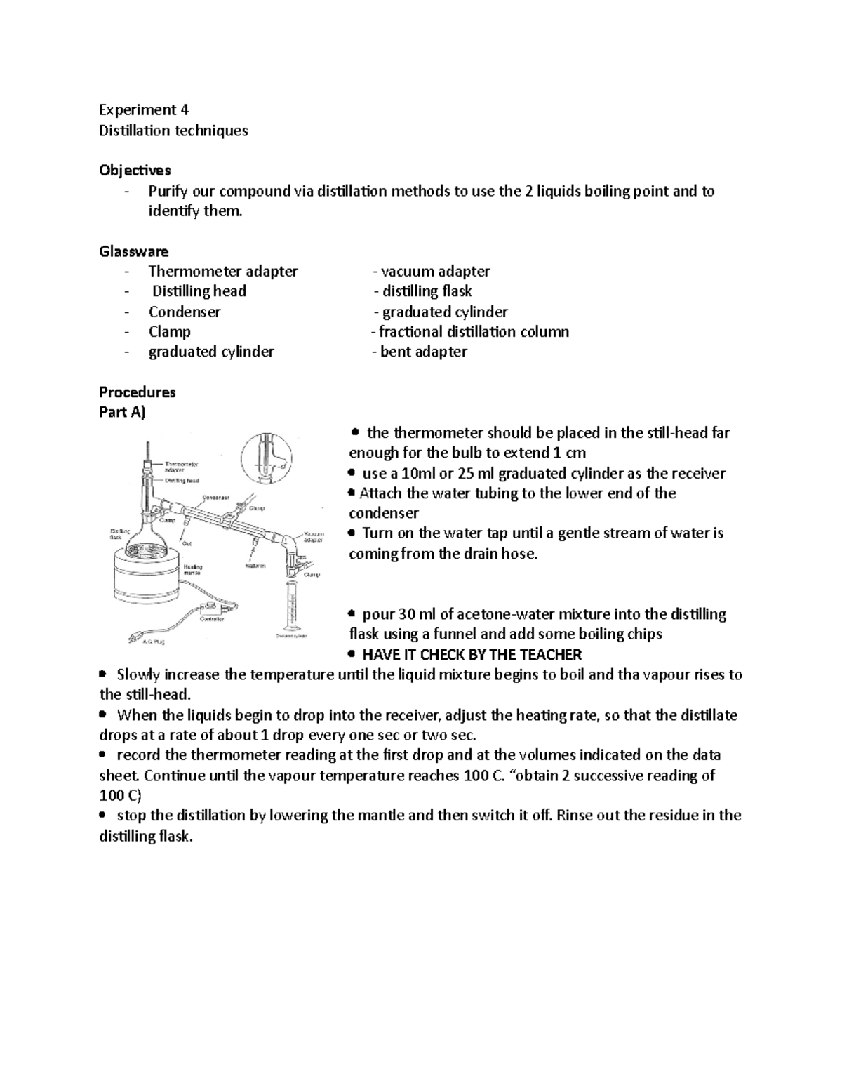 Experiment 4 - lab 4 - Experiment 4 Distillation techniques Objectives ...