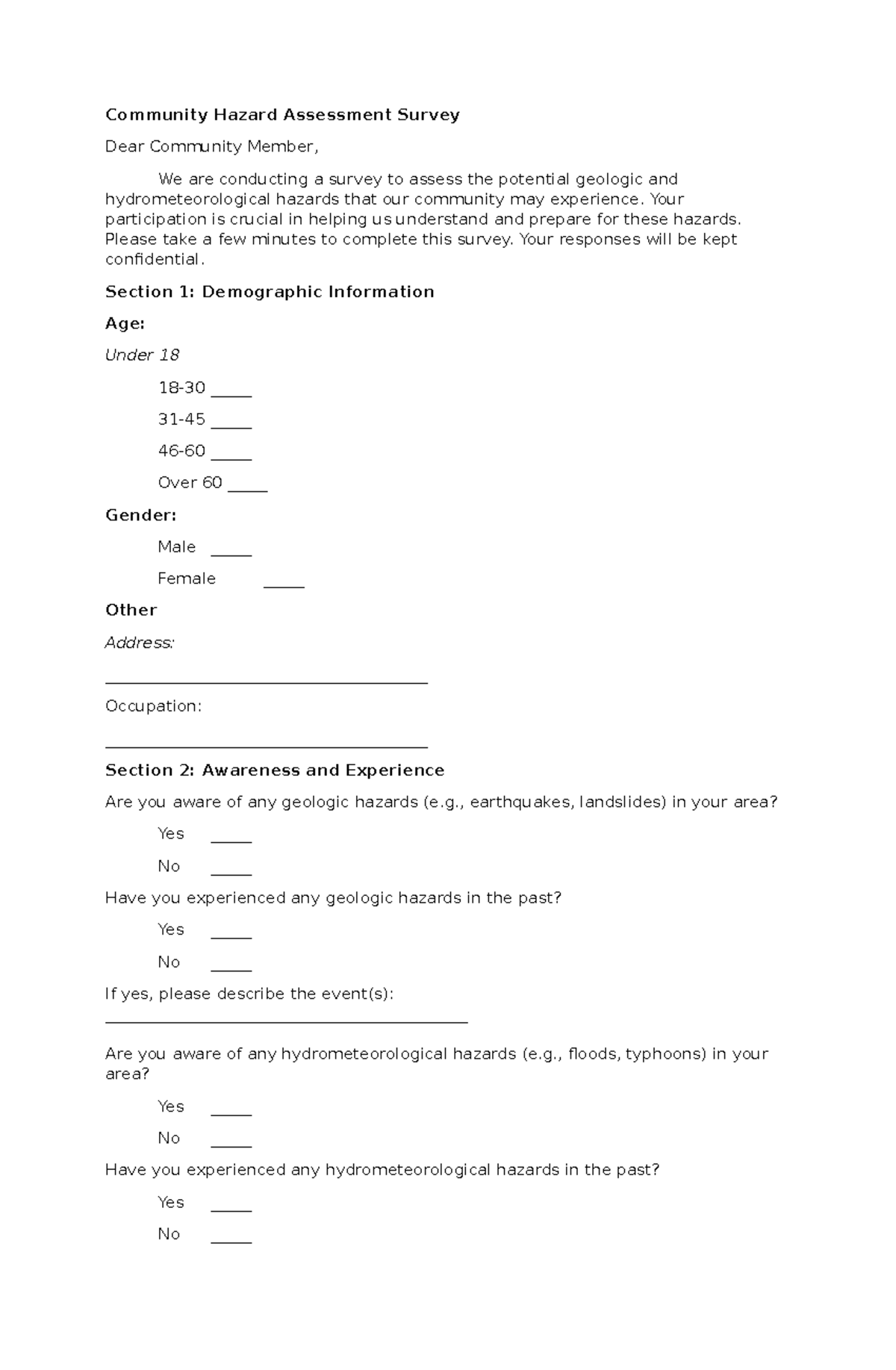 Community Hazard Assessment Survey - Your participation is crucial in ...