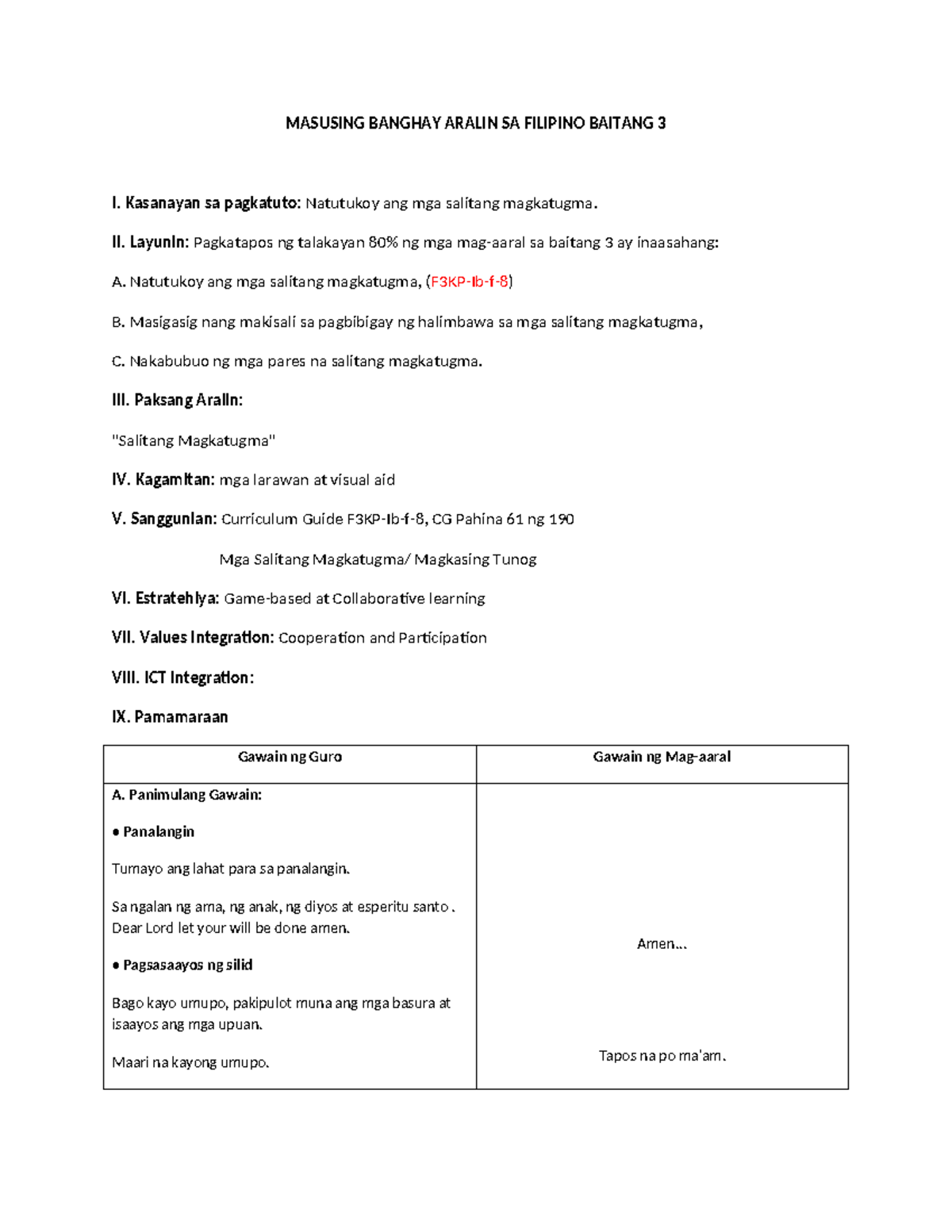 Lp Salitang magkatugma - MASUSING BANGHAY ARALIN SA FILIPINO BAITANG 3 ...