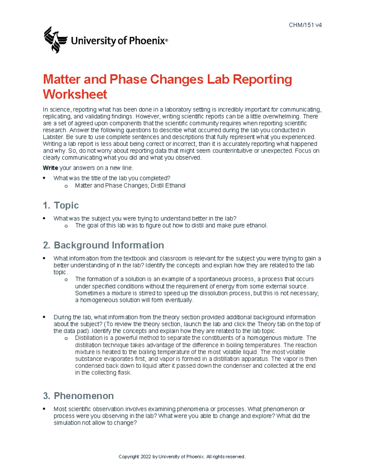 Chm151 v4 wk1 matter and phase changes lab report observational - CHM/151 v Matter and Phase ...