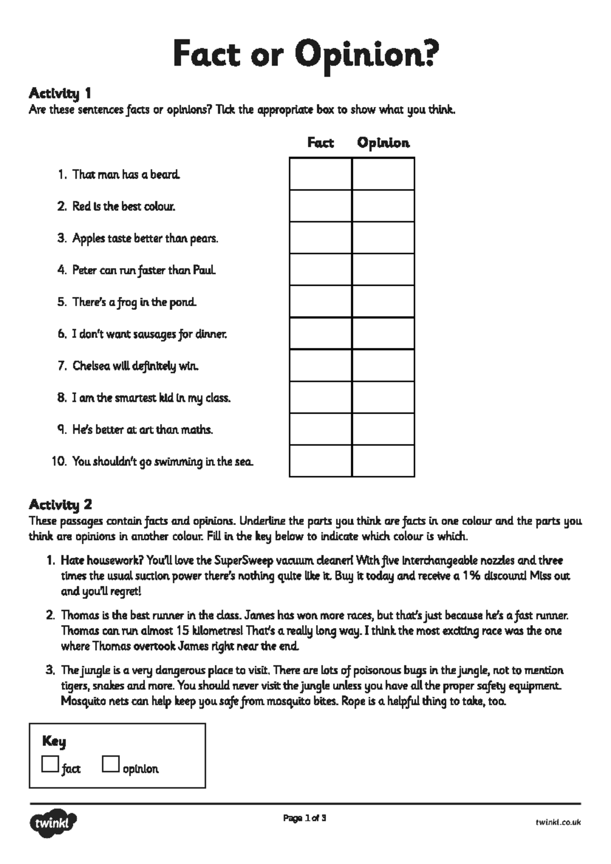 Fact or Opinion Worksheets - English - Studocu