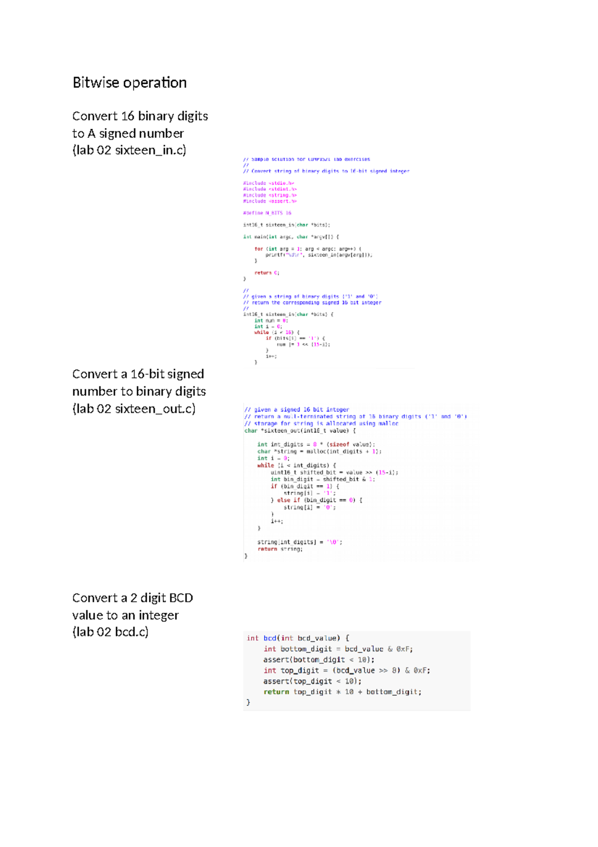 Comp1521 exam revision - Bitwise operation Convert 16 binary digits to A signed number (lab 02 ...