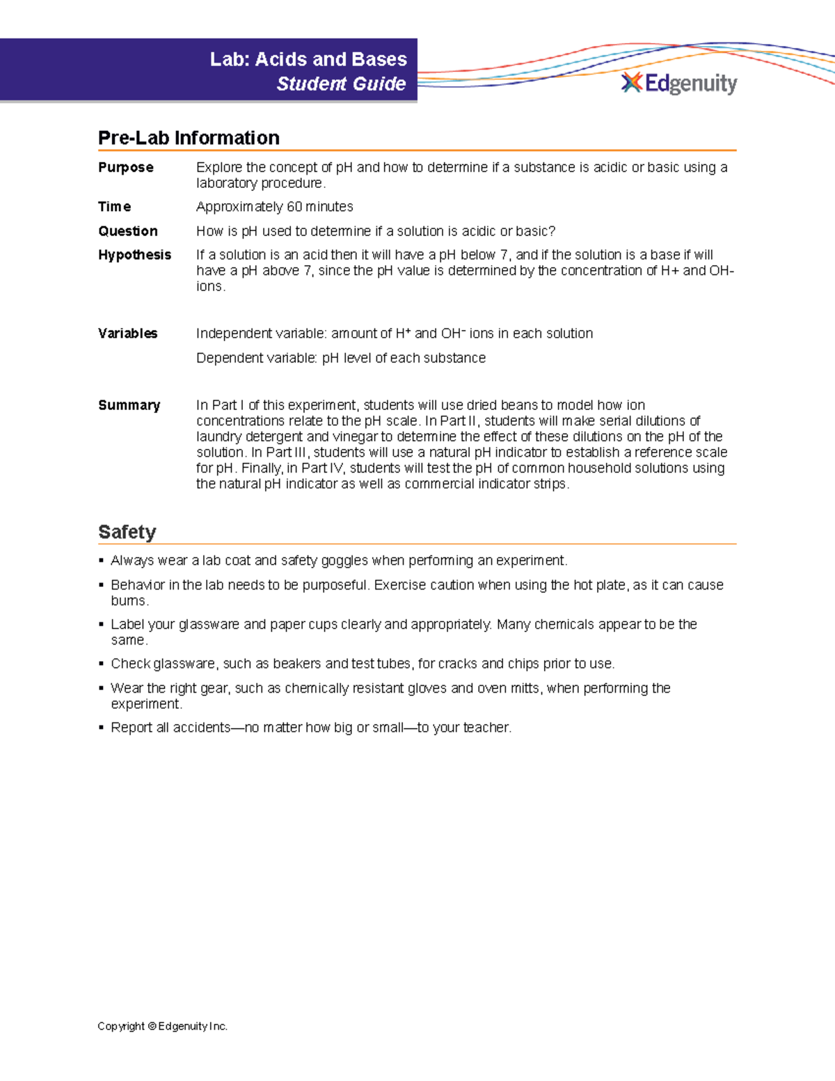 Lab-Acids and Bases-student guide - Pre-Lab Information Purpose Explore ...