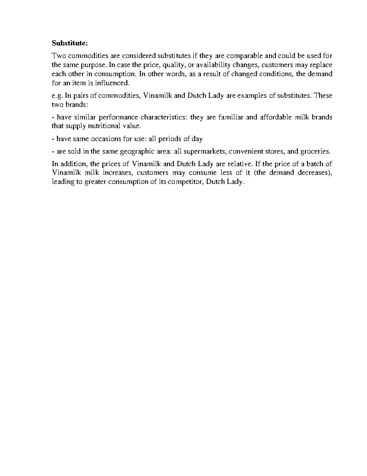 Example of Substitutes - Substitute: Two commodities are considered ...