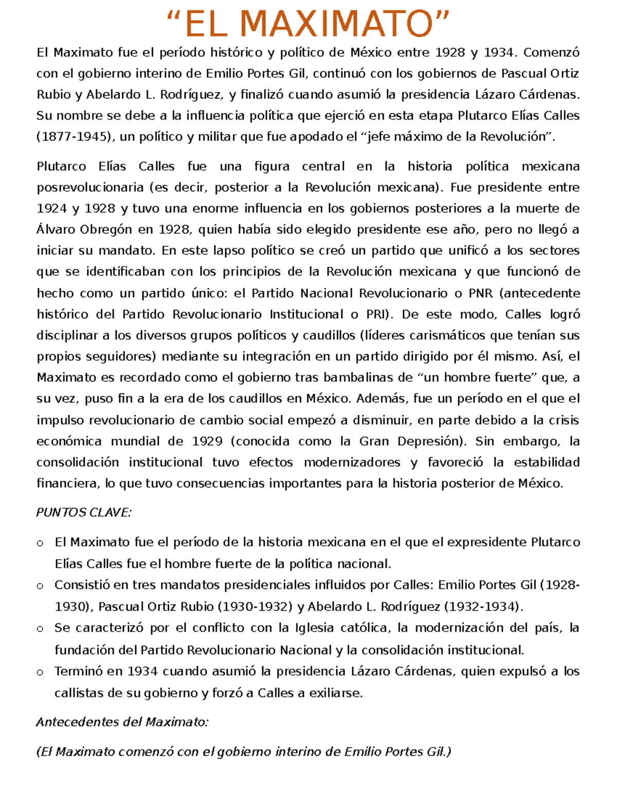 EL Maximato - Temas de importancia en nuestra historia - “EL MAXIMATO ...