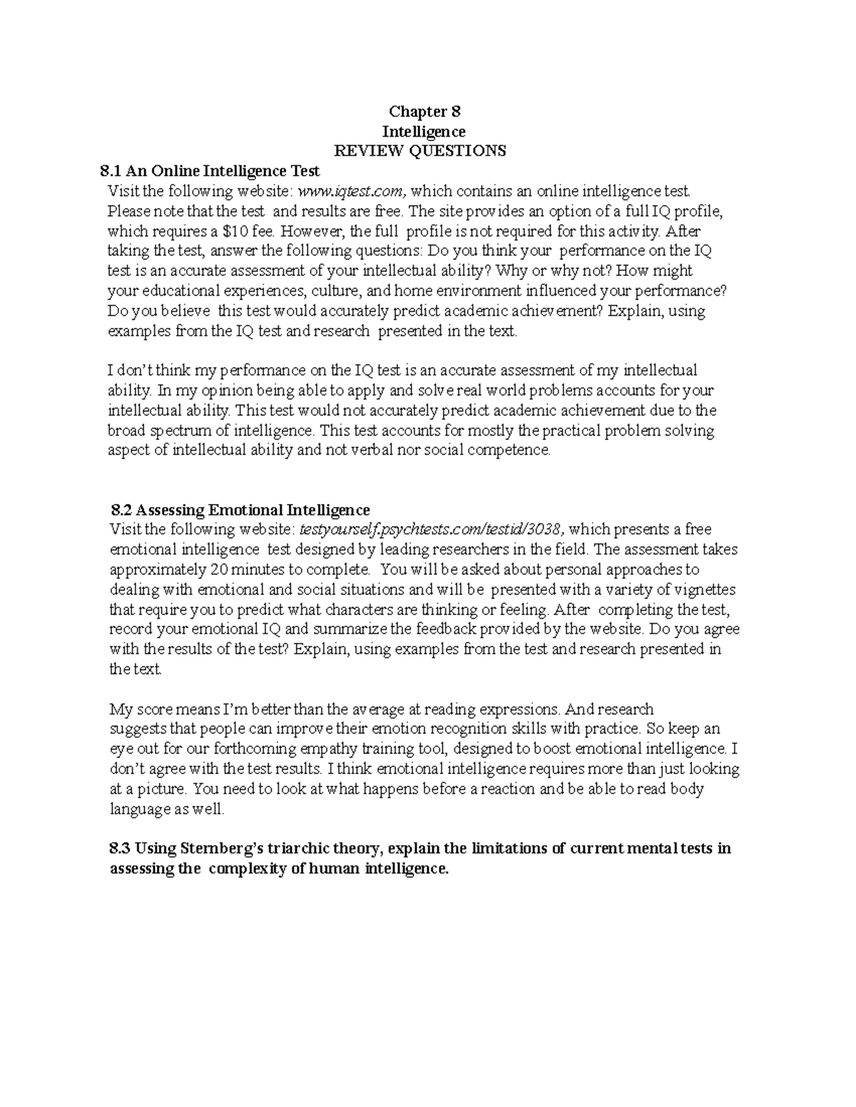 Chapter 8 Intelligence Review Questions (1) - HUDV 95 - Howard - Studocu