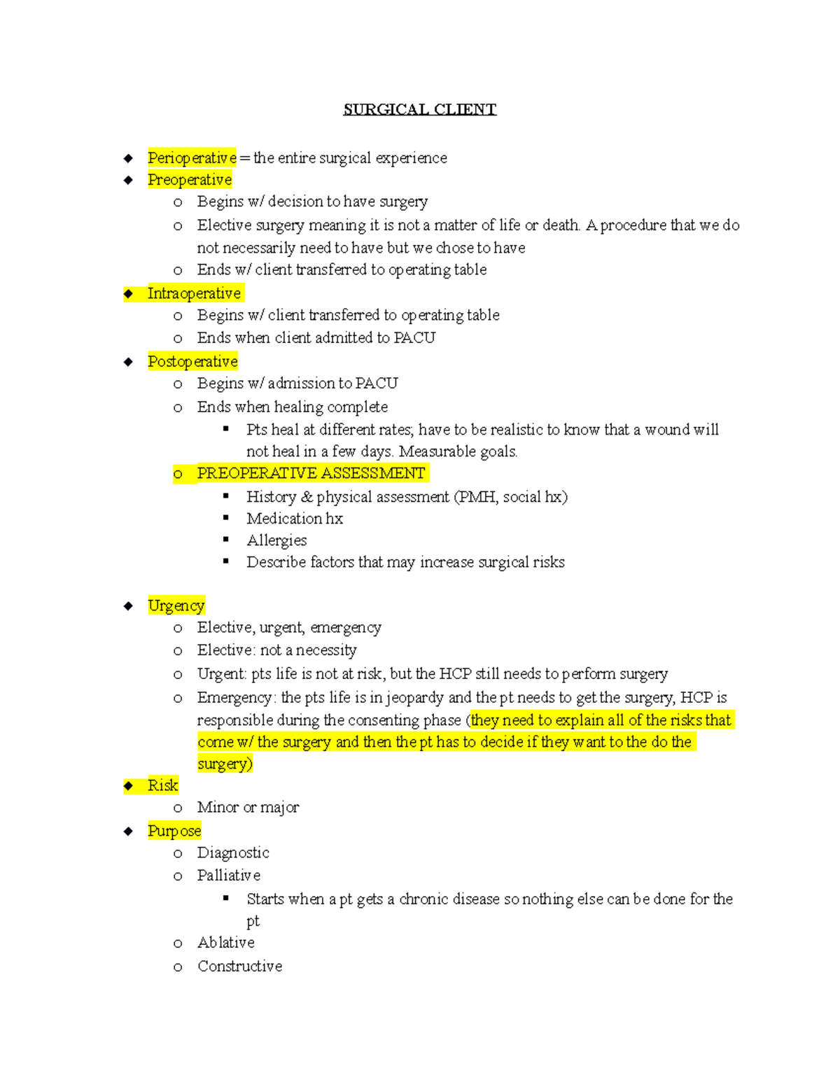 Surgical Client - SURGICAL CLIENT Perioperative the entire surgical ...